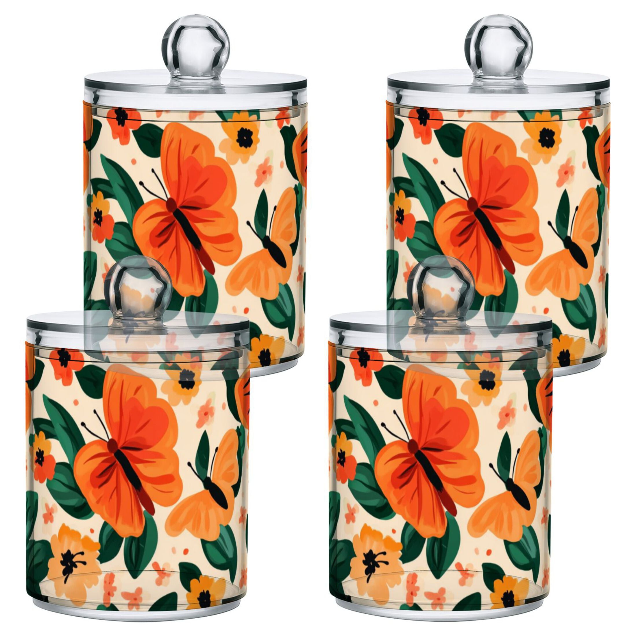 Orange Butterflies and Flowers Bathroom Canisters Set of 4 Translucent ...