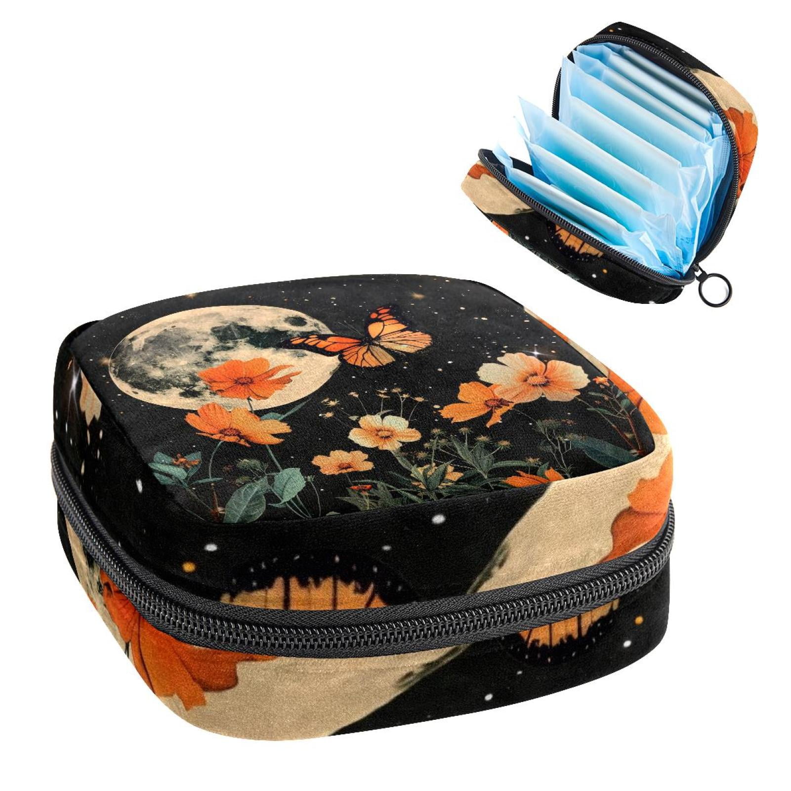 Orange Butterfly Moon Botanical Floral Plant Sanitary Napkin Storage ...