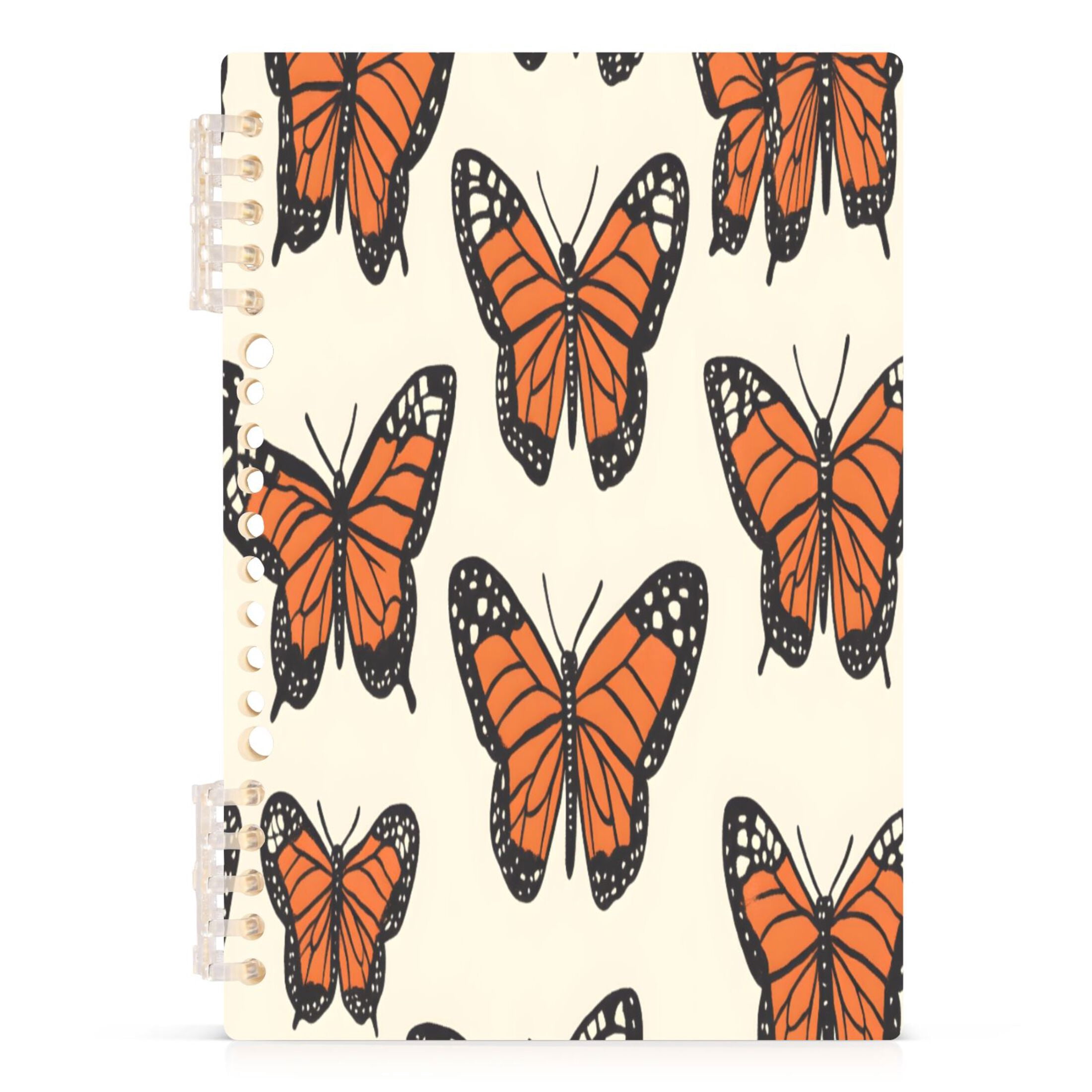 Orange Butterfly Print A5 8.3x5.7in PP Notebook, Adjustable Rings, 60 ...