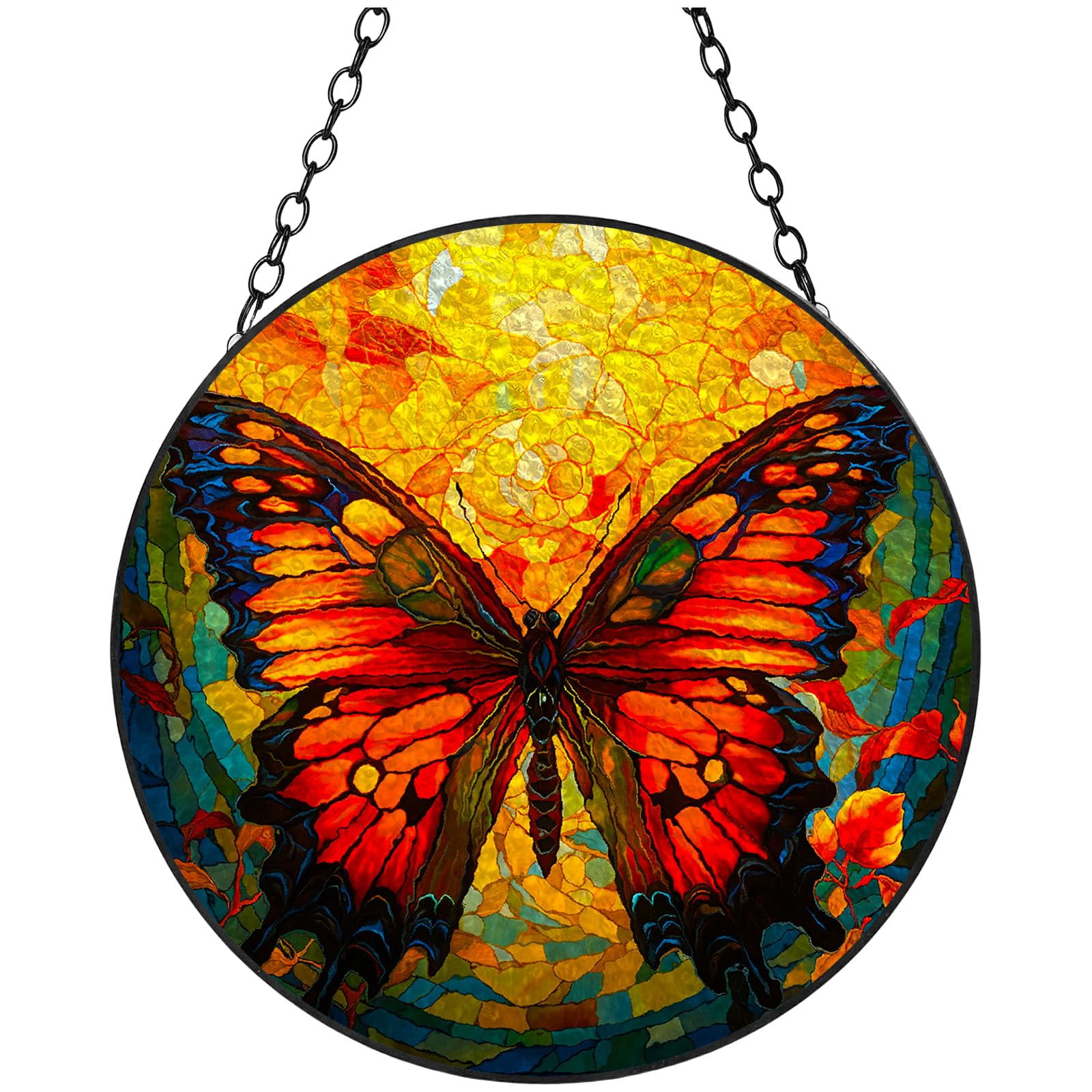 Orange Butterfly and Sunset Stained Glass Suncatcher Handmade Window ...