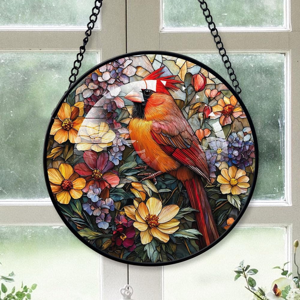 Orange Cardinal Stained Glass Suncatcher, Orange Cardinal Christmas ...