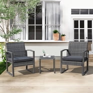 Lacoo 3 Pieces Patio Indoor Conversation Set Cushioned PE Rattan Bistro ...