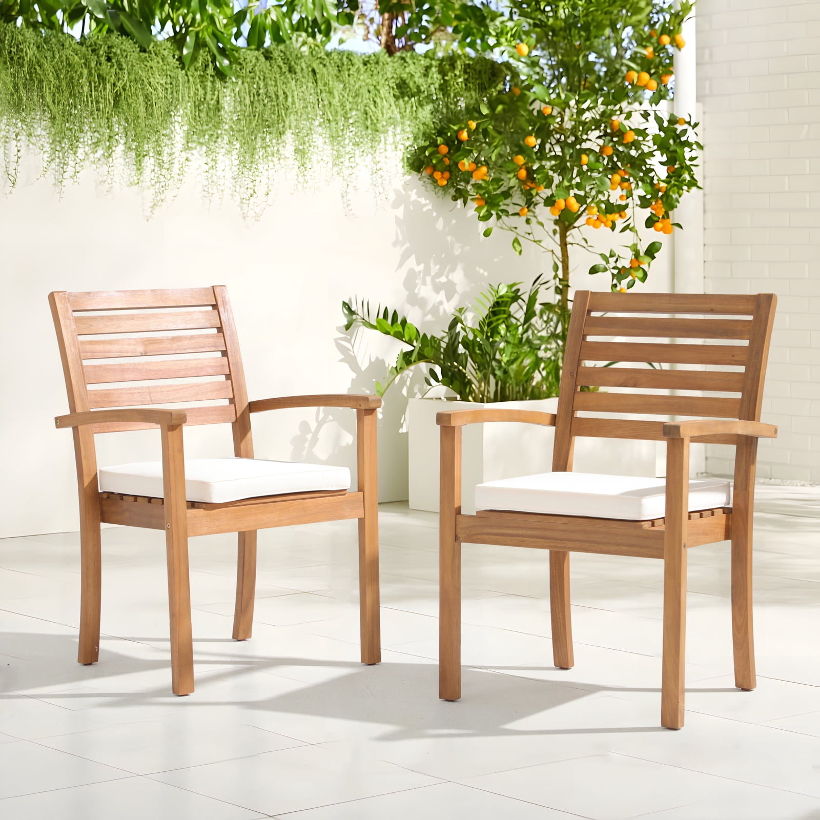 Orange-Casual Modern Outdoor Dining Chairs, Stackable Patio Acacia Wood ...