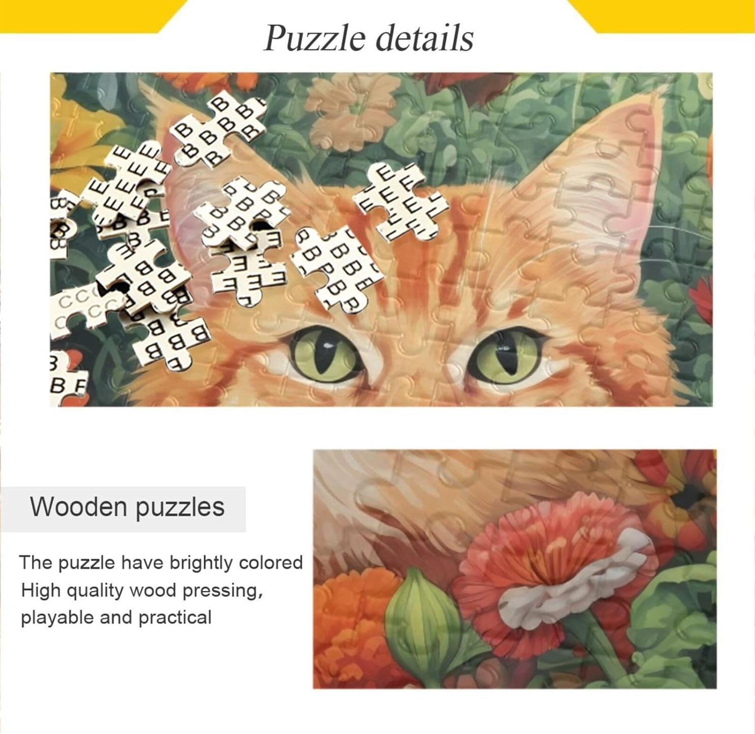 Orange Cat Flowers Jigsaw Puzzle, 1000 Pieces Paper Wood Composite ...
