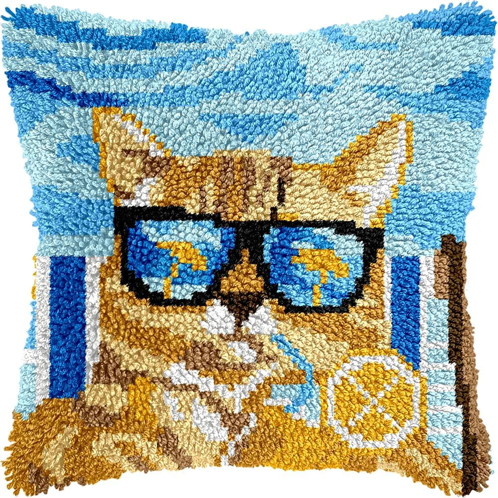 Orange Cat Latch Hook Kits for Adults, Beginners Latch Hook Pillow Kit ...