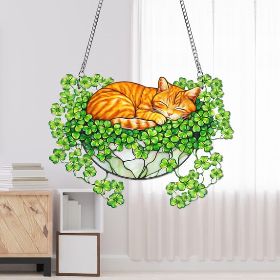 Orange Cat Shamrock Suncatcher Shamrock Suncatcher Window Hanging St ...