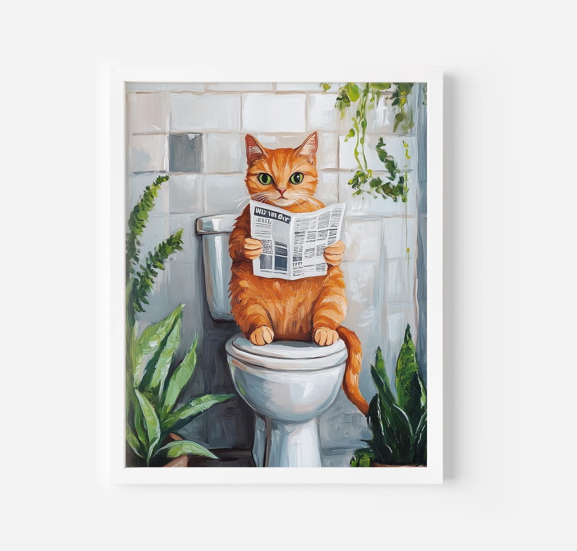 Orange Cat Tet Poster Tropical Bathroom Art, Unframed Poster Size 24x36 ...