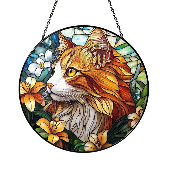 Orange Cat Window Hanging Decor, Stained Glass Style Fantasy Animal ...