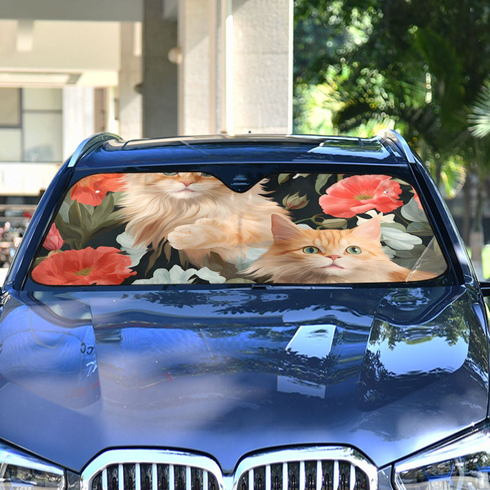 Orange Cats Flowers Leaves Automotive Front Car Windshield Sun Shade ...