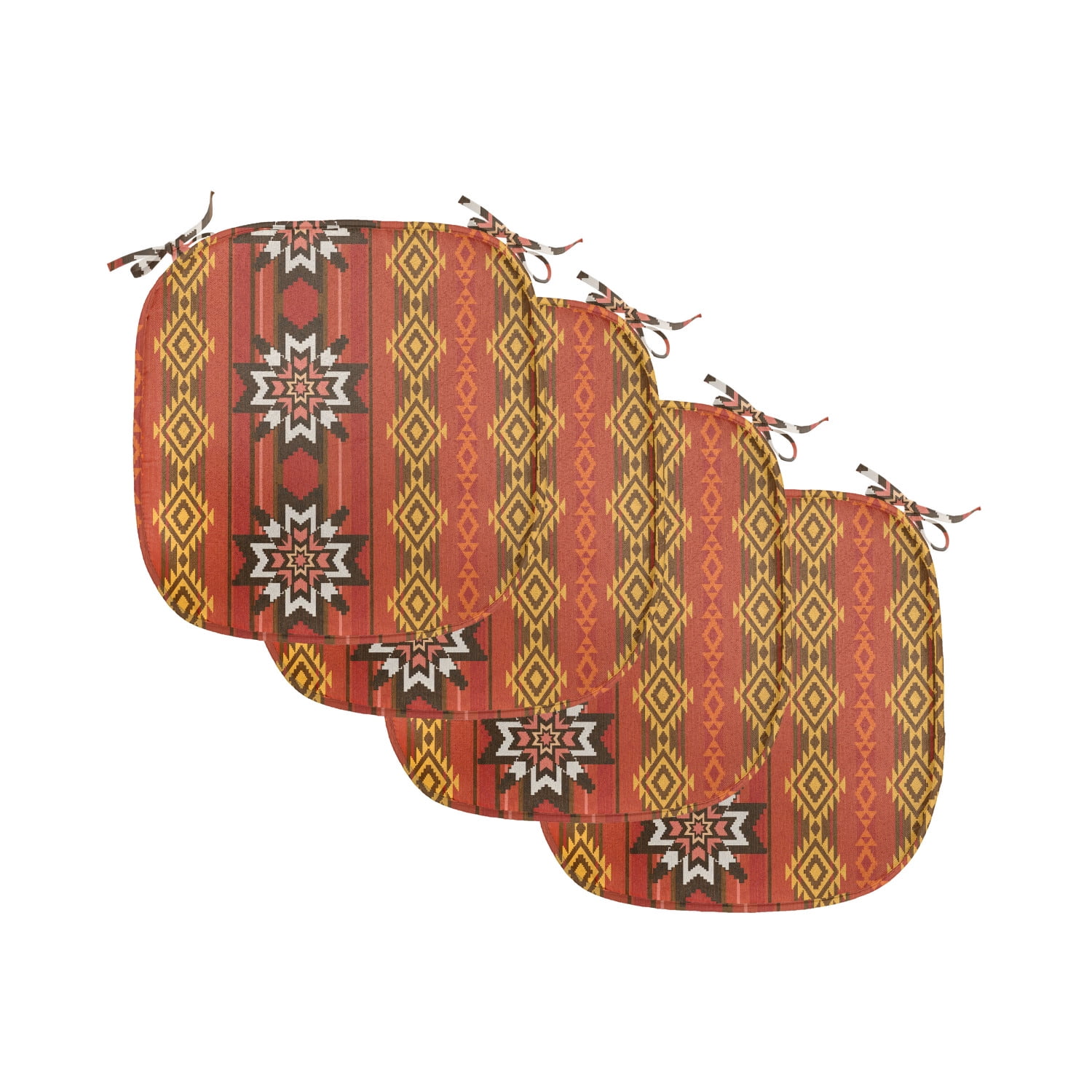 Orange Chair Seating Cushion Set of 4, Indigenous Cultural Motif ...