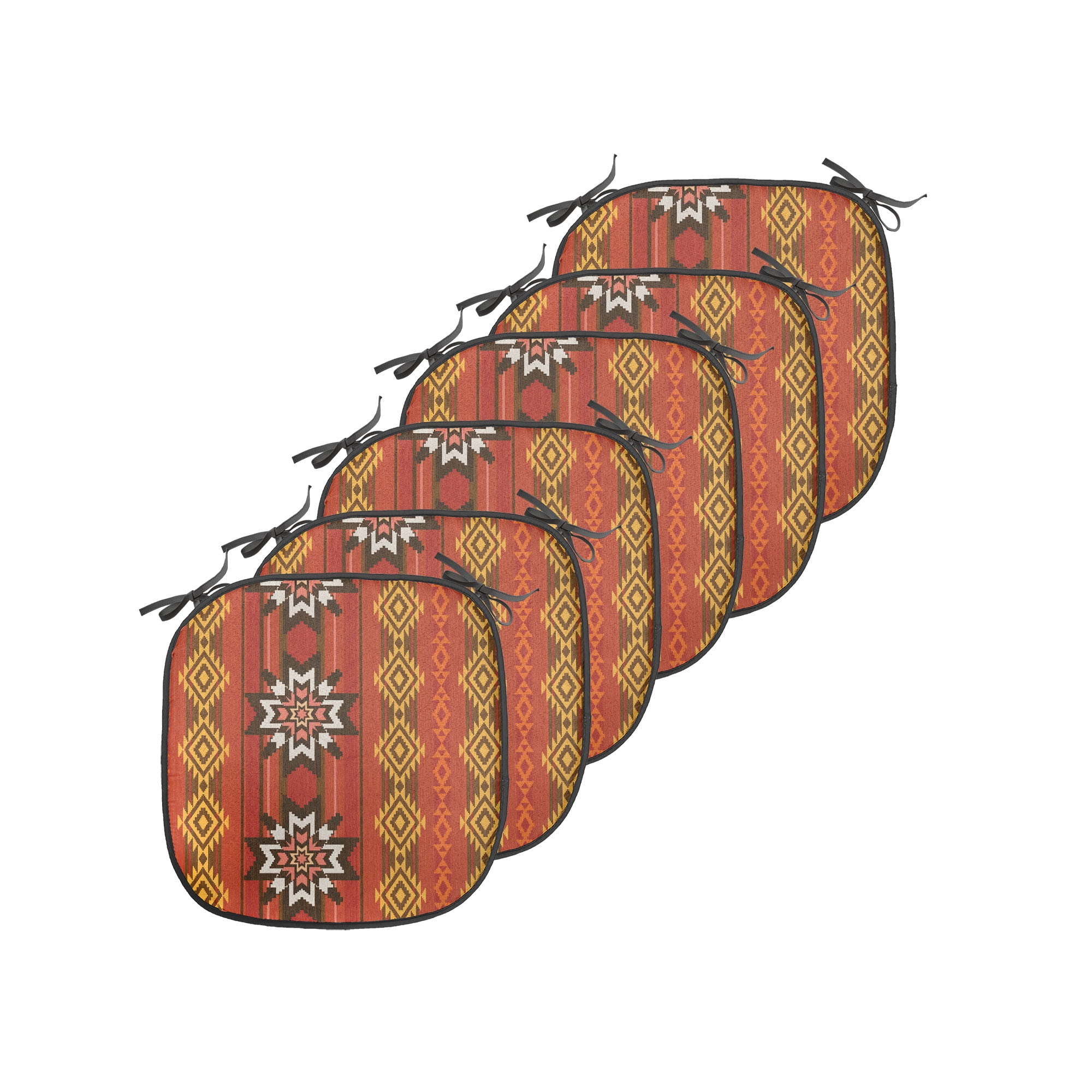 Orange Chair Seating Cushion Set of 6, Indigenous Cultural Motif ...