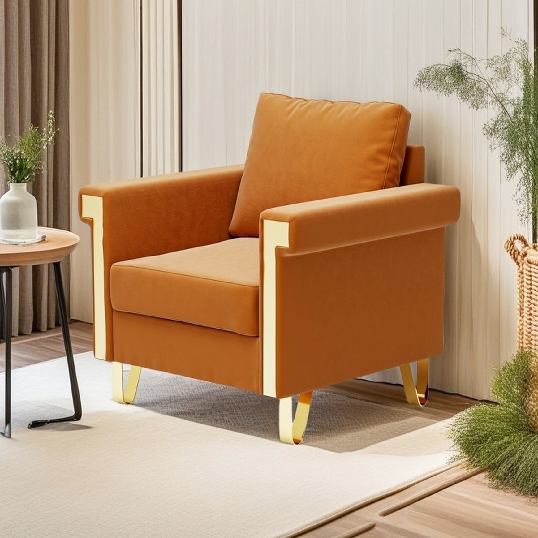 Orange Chair with Velvet Finish / Compressed Foam Support, Stable Frame ...