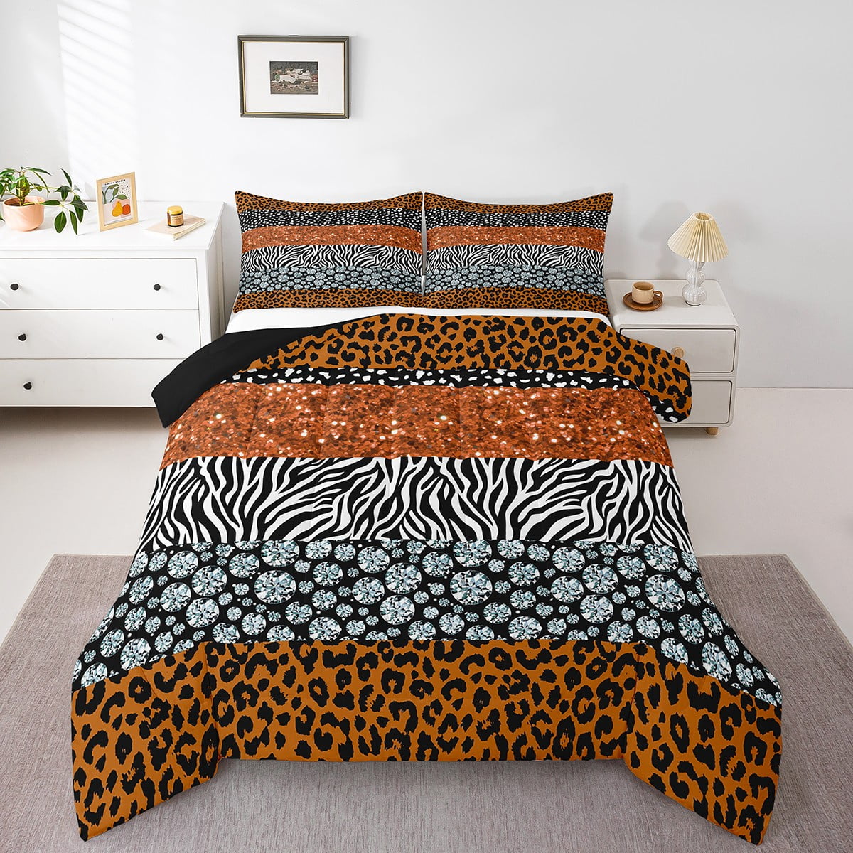 Orange Cheetah Print Bedding Queen Size Cheetah Zebra Animal Pattern ...