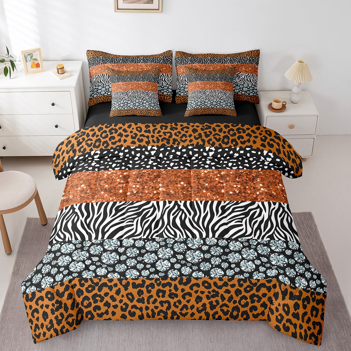 Orange Cheetah Print Bedding Queen Size Cheetah Zebra Animal Pattern ...