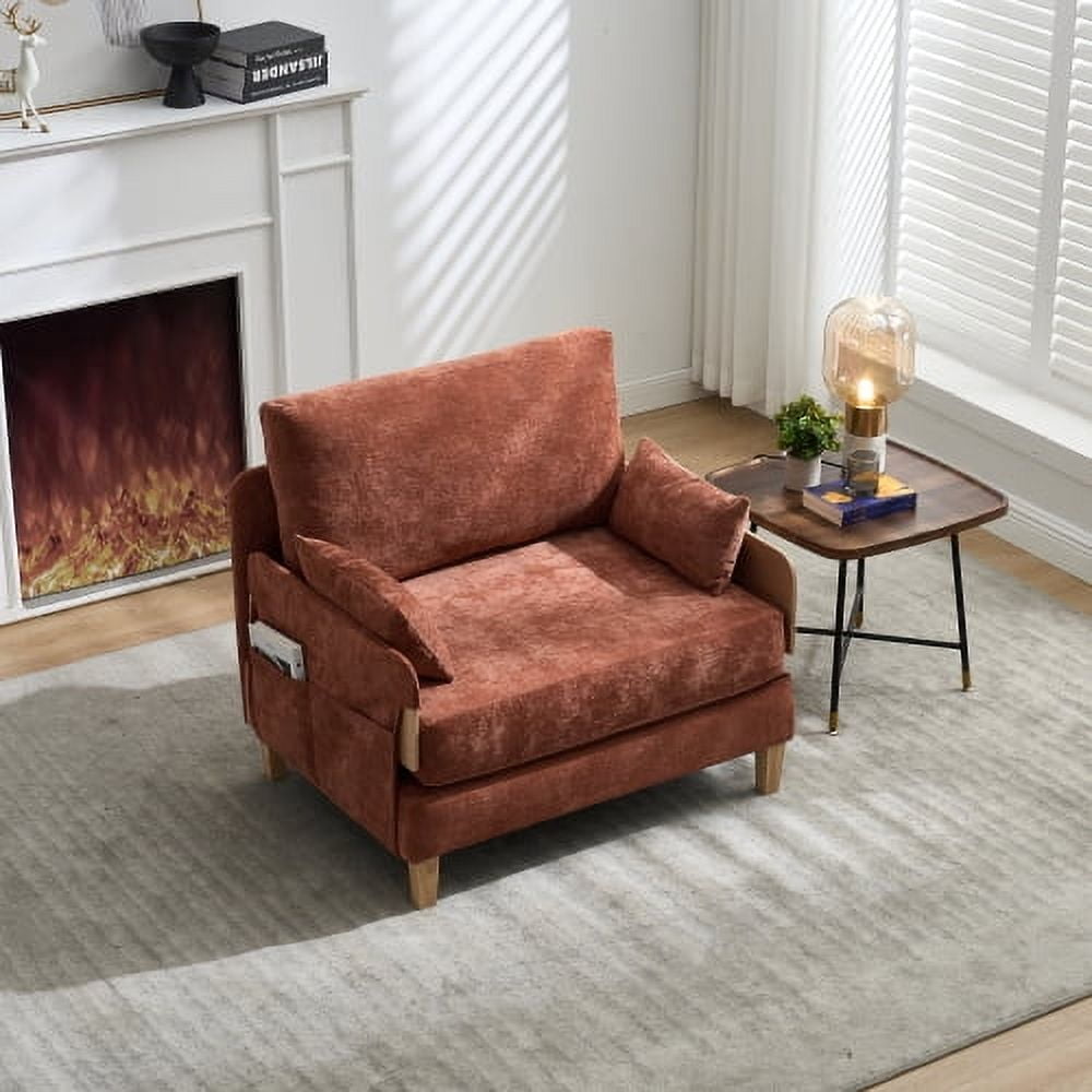 Orange Chenille 3-in-1 Foldable Sofa Bed Recliner - Mid-Century Modern ...