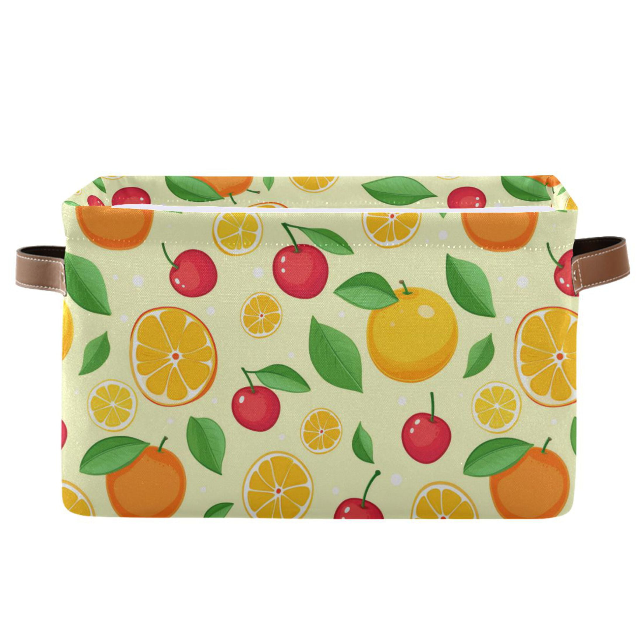 Orange Cherry Leaf Storage Bins with Handle Fabric Organizer Basket ...