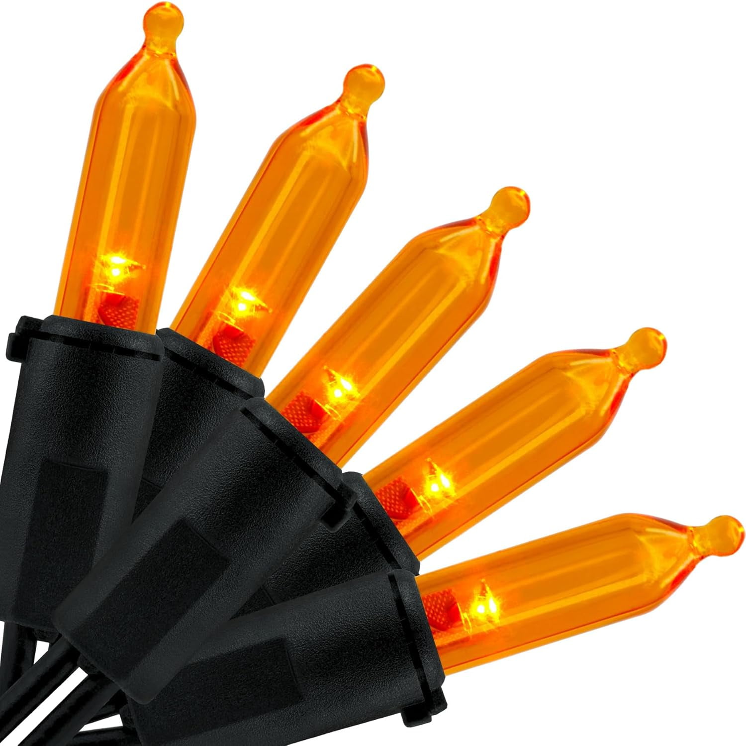 Orange Christmas Lights with Black Wire, 33 ft 100 Count UL Commercial ...