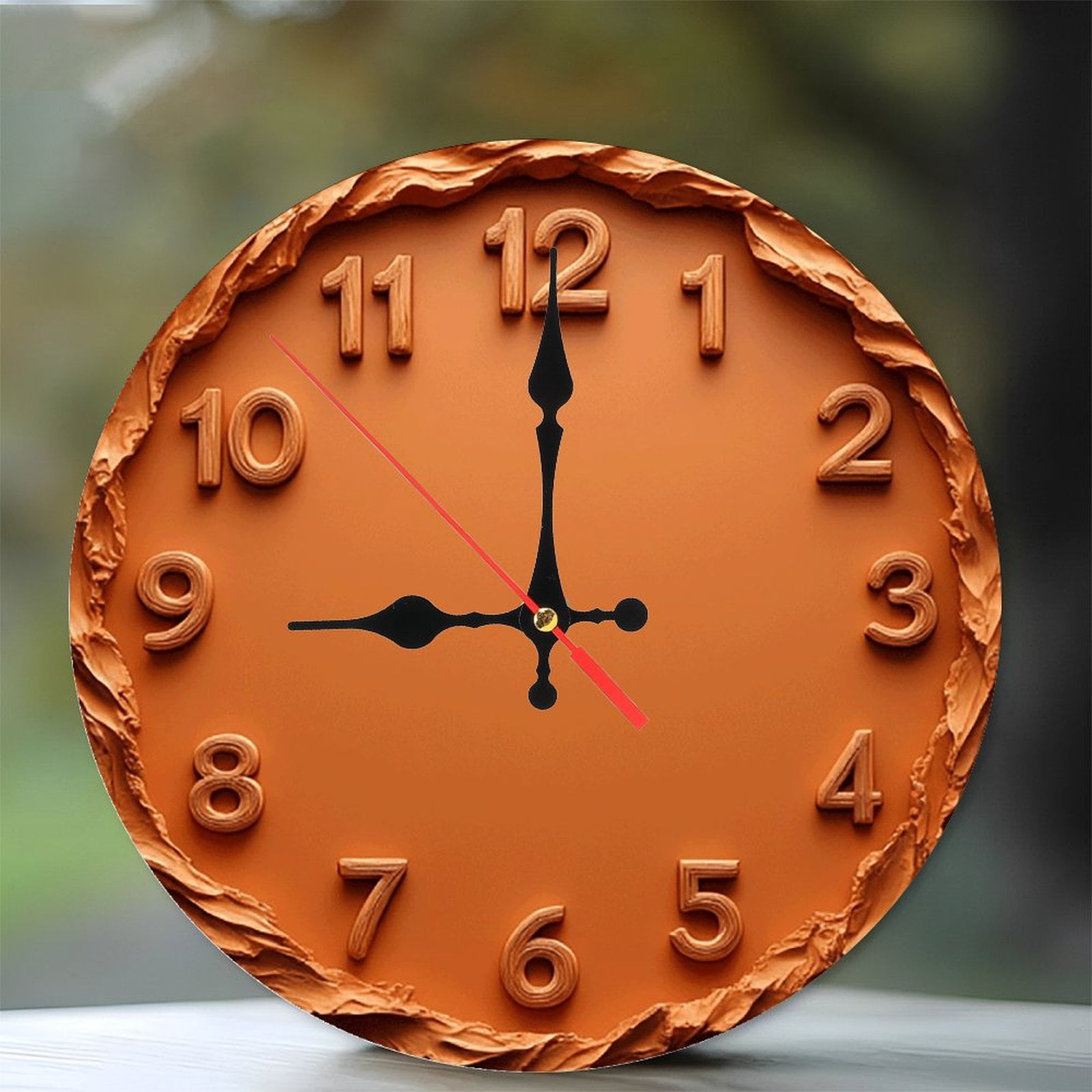 Orange Clay Texture Wall Clock Home Decor 10-Inch Silent Wooden Wall ...