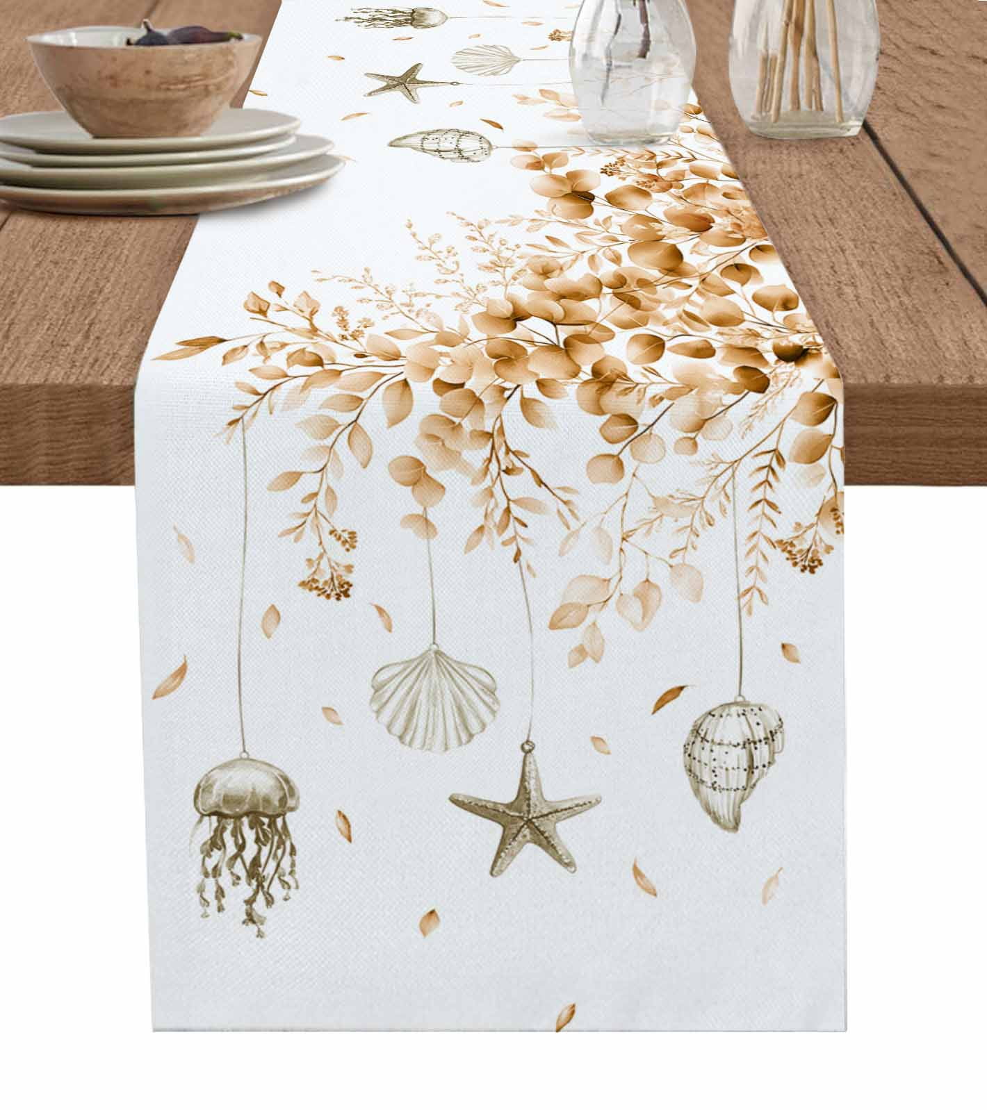 Orange Coastal Table Runner Summer Eucalyptus Leaves Beach Ocean ...