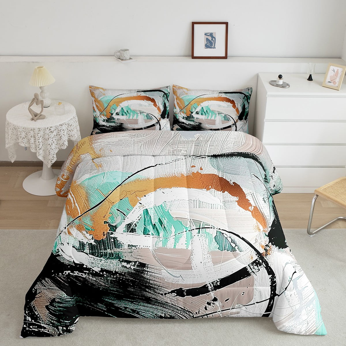 Orange Comforter Set Gradient Black White Grey Turquoise Abstract Ombre ...