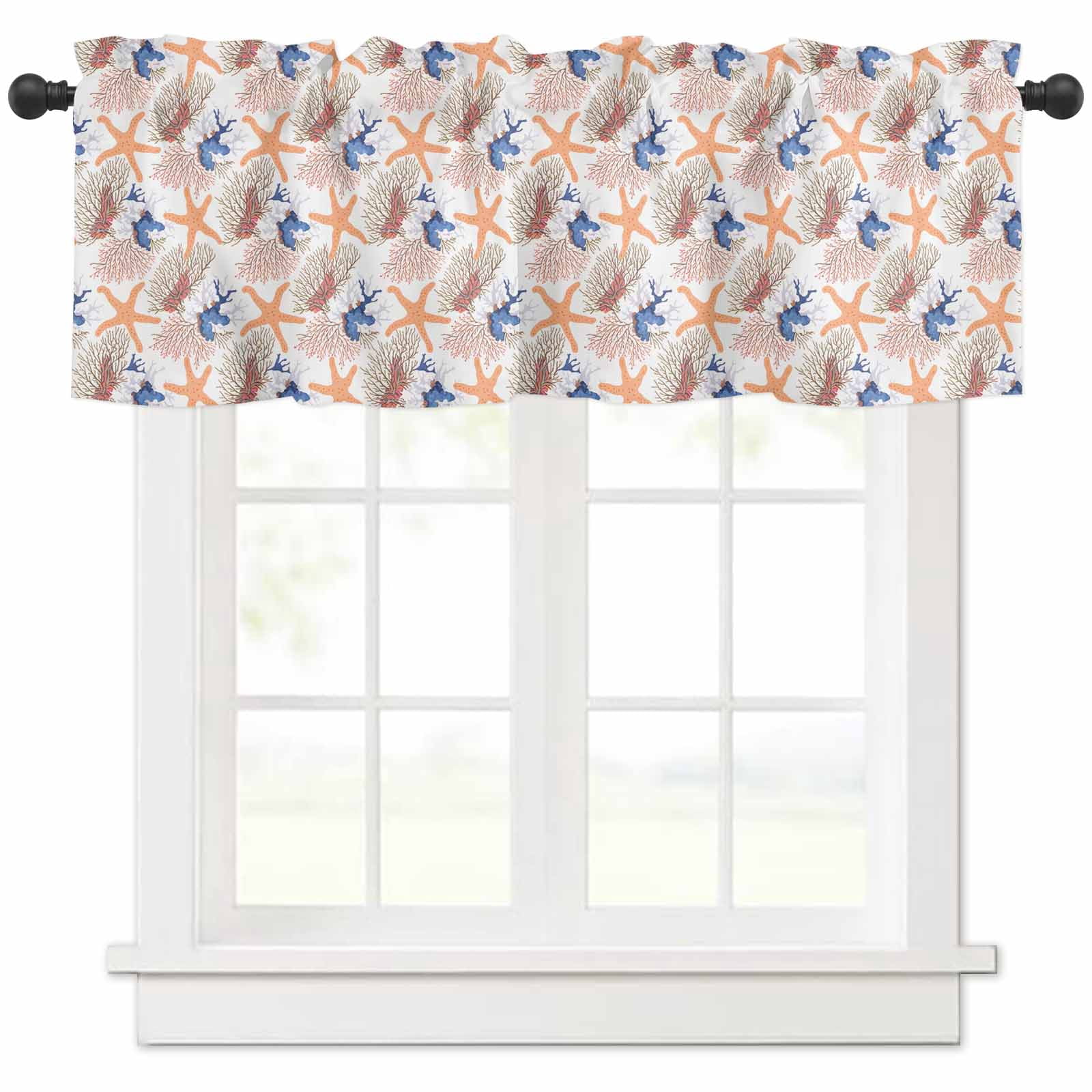 Orange Coral Coastal Valances for Windows Farmhouse Kitchen Curtains ...