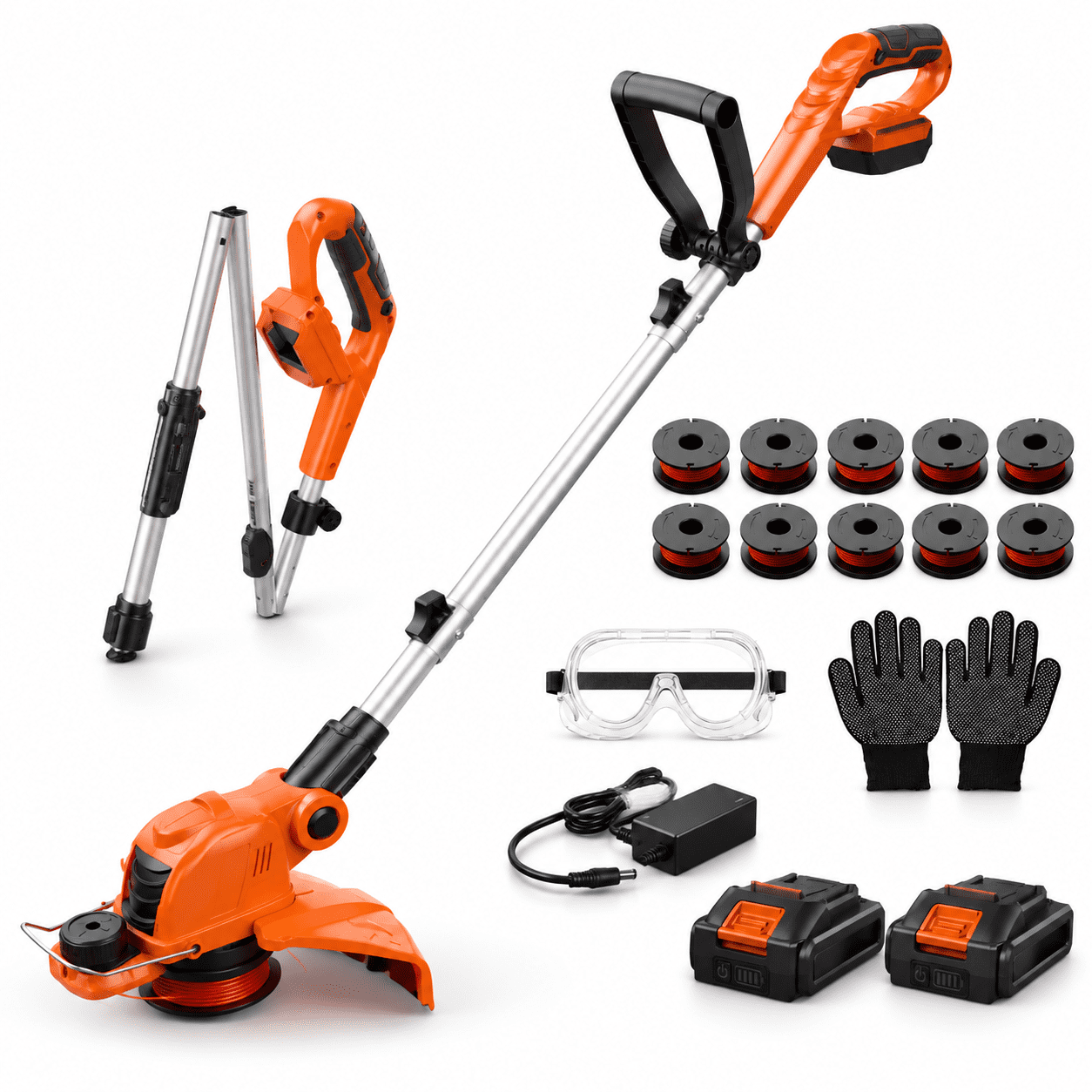 Orange Cordless Electric String Trimmer 12-Inch Width 2-in-1 Lawn Edger ...