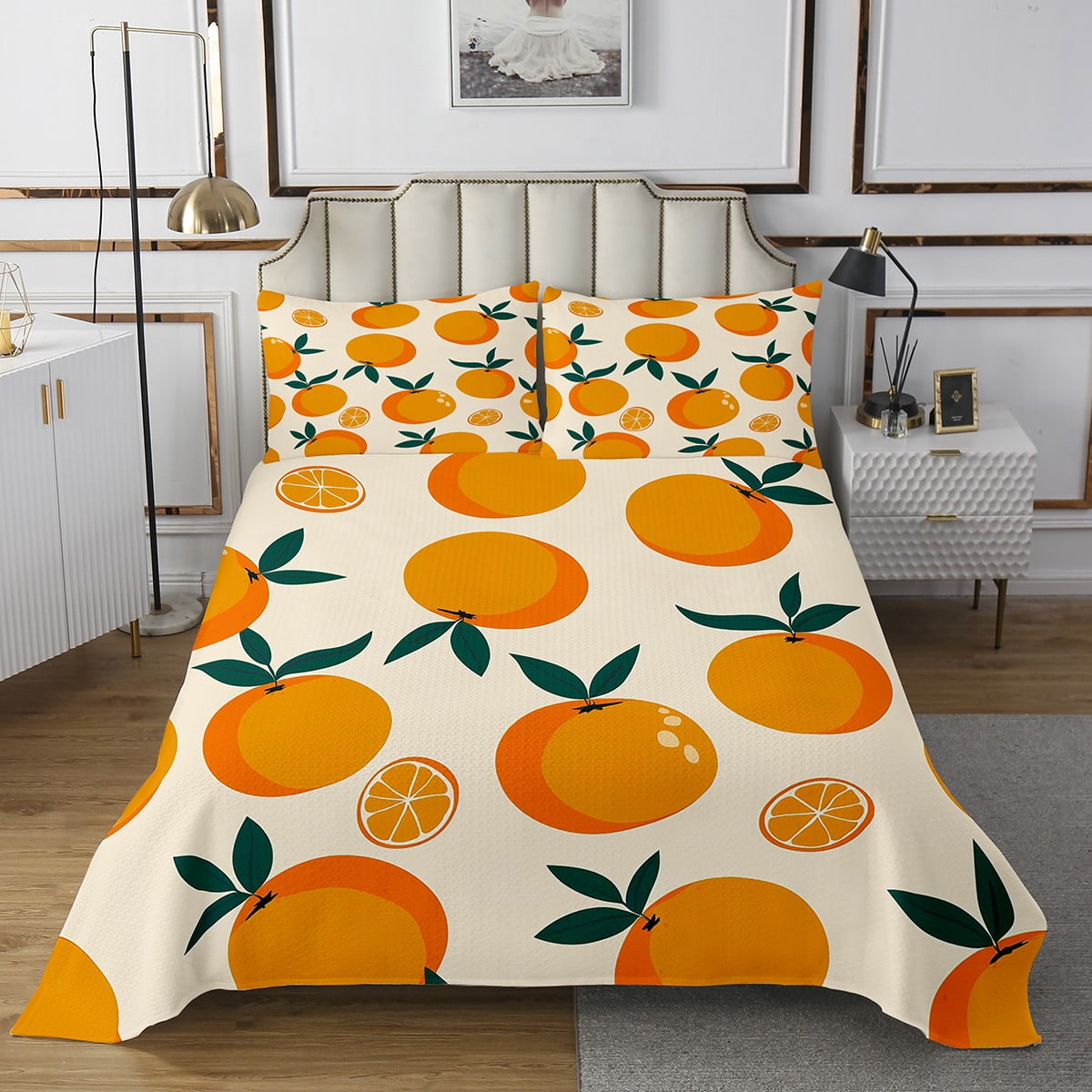 Orange Coverlet Set Queen Size,Summer Fruit Quilt Set,Yummy Tangerine ...