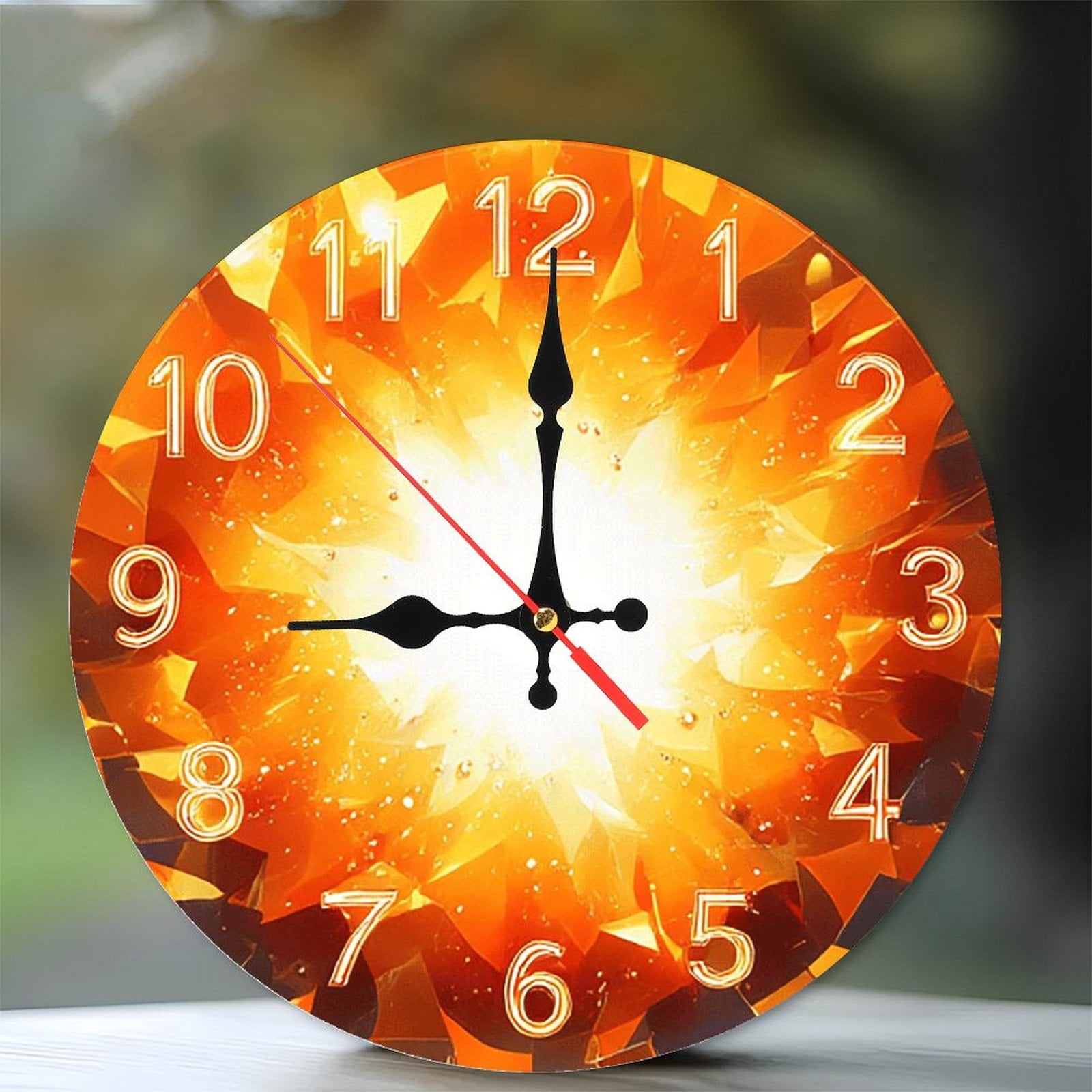 Orange Crystal Explosion Clock Wall Decor 10-Inch Silent Wooden Wall ...