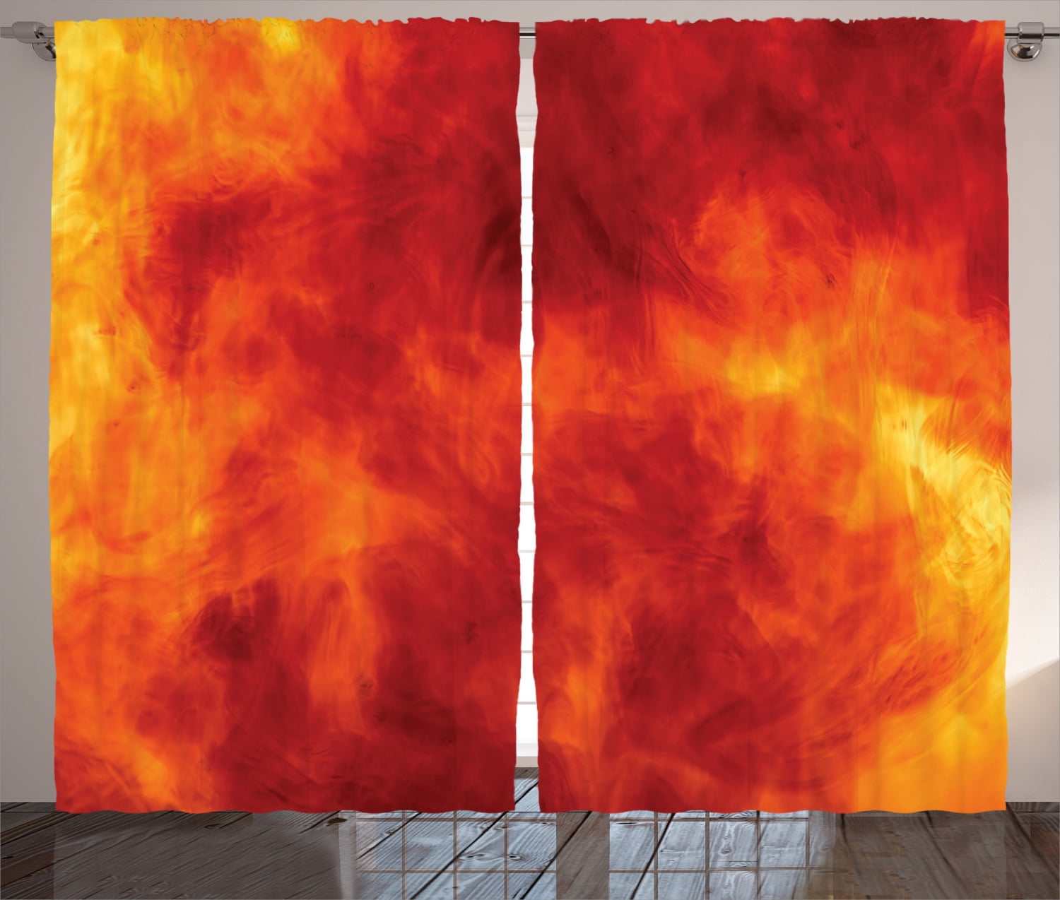 Ambesonne Orange Curtains 2 Panel Set, Heat Design Illustration, 108" x ...