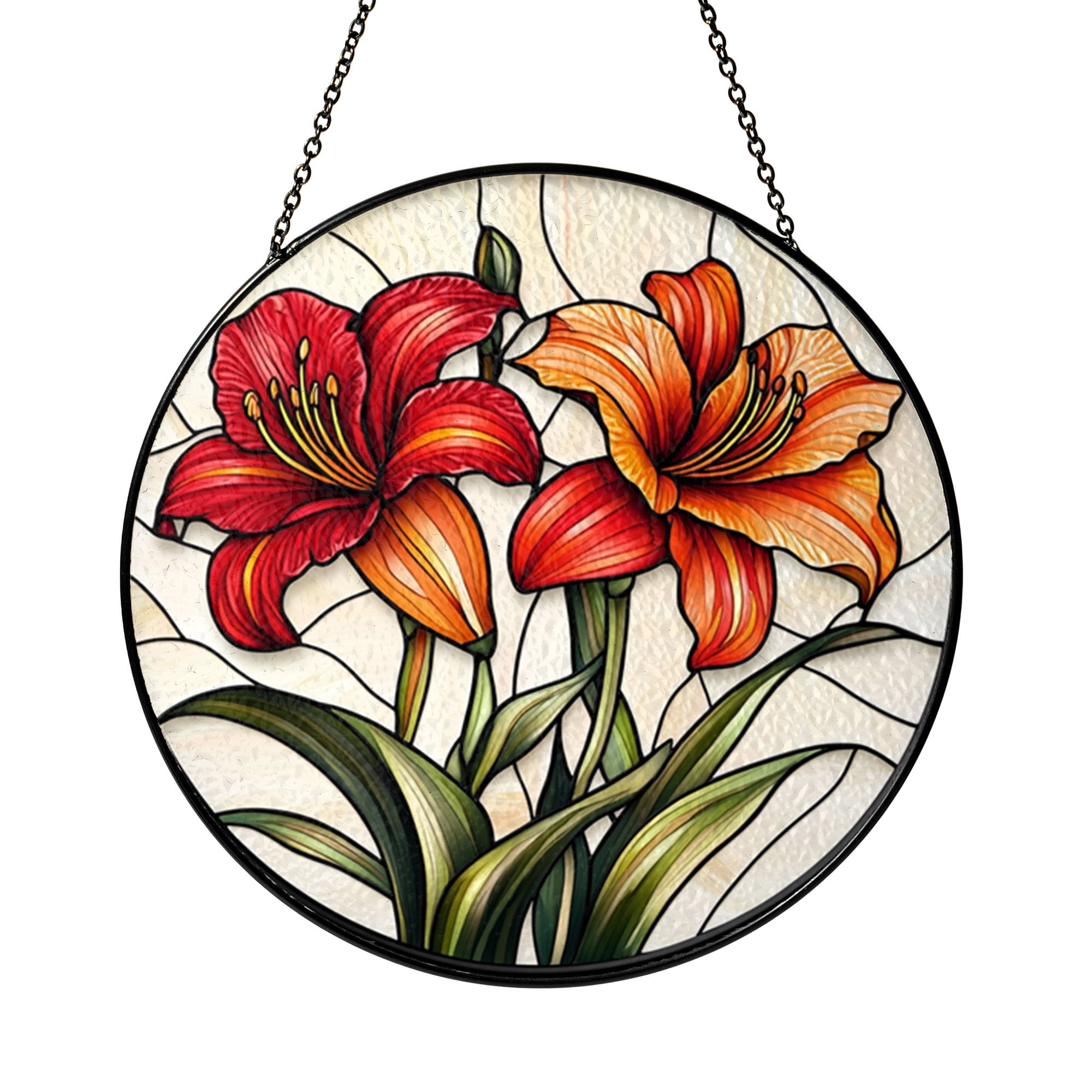 Orange Daylily Stained Glass Suncatcher, Round Garden Floral Window ...