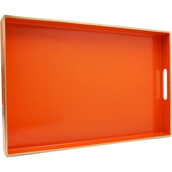 Orange Decorative Serving Tray with Handles, Elegant Plastic Coffee ...