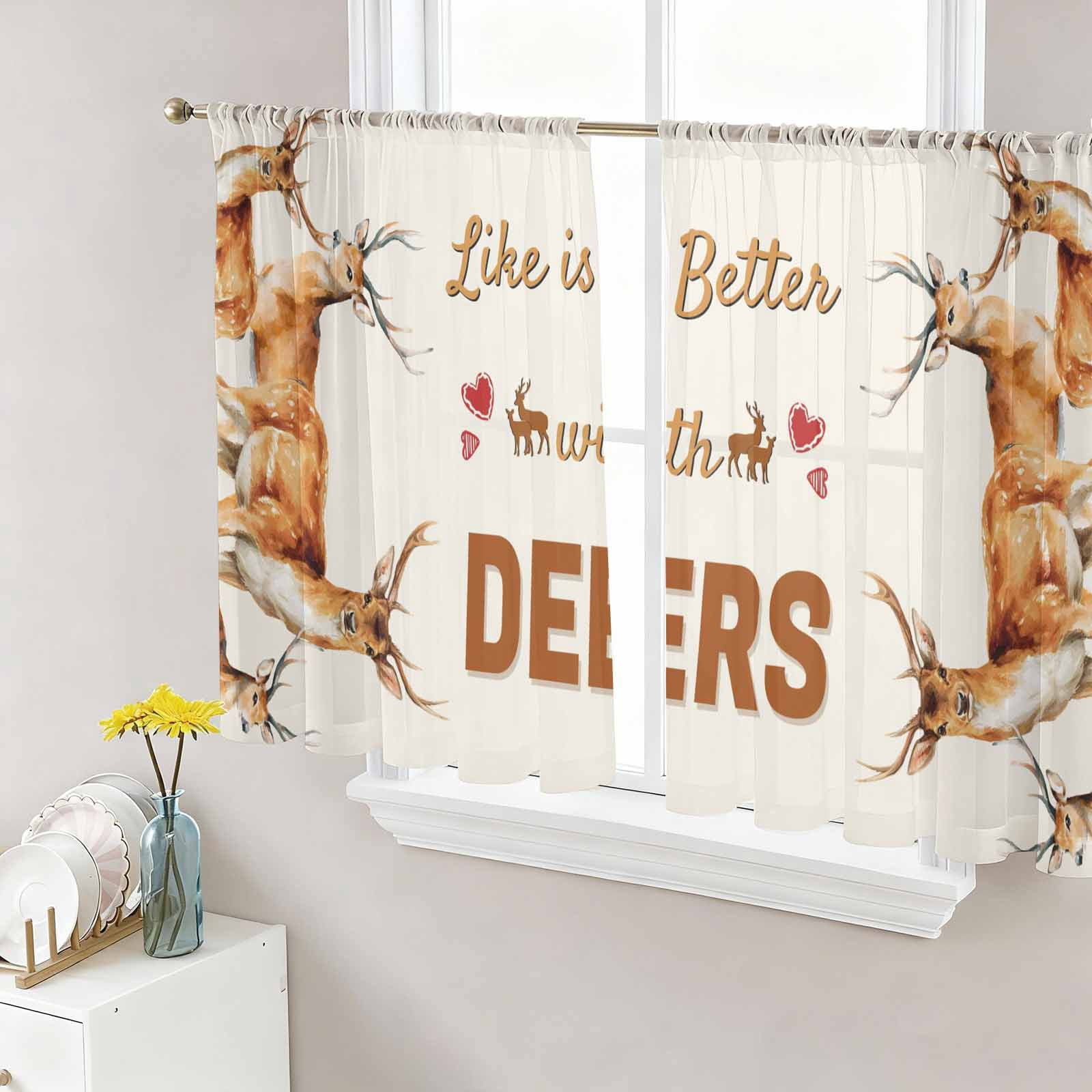 Orange Deer Sheer Curtains 45 Inch Length 2 Panels Set, Wildlife Elk ...