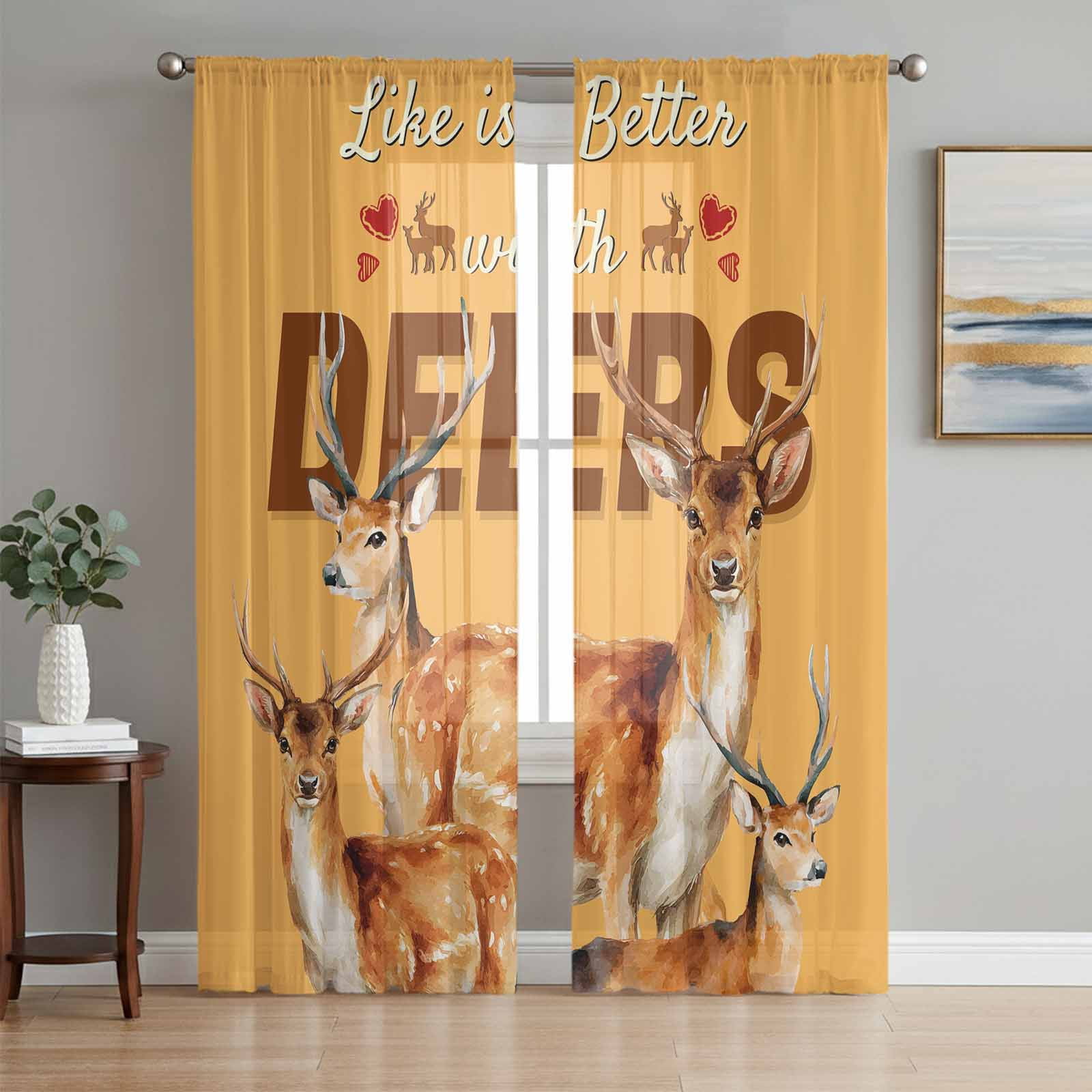 Orange Deer Sheer Curtains 96 Inch Length 2 Panels Set, Wildlife ...