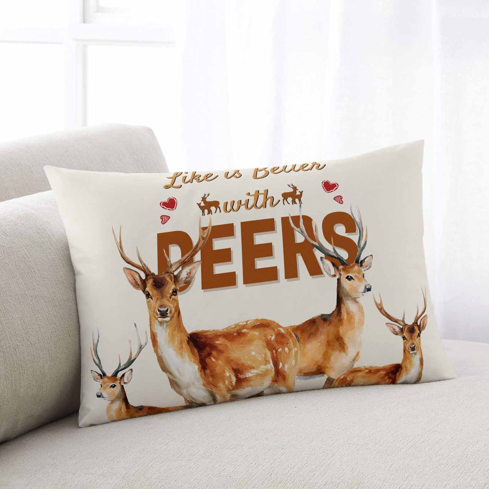 Orange Deer Throw Pillow Covers, Wildlife Elk Animals Rustic Farmhouse ...