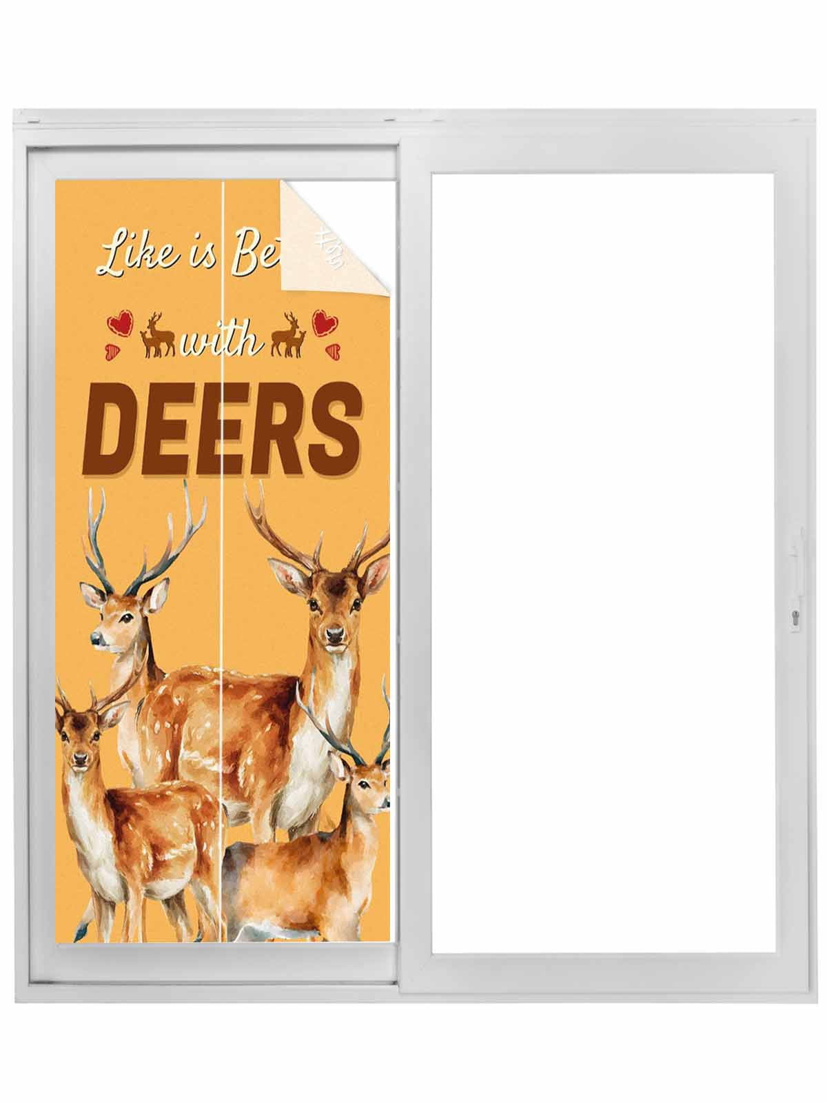 Orange Deer Window Privacy Film, Wildlife Animals Rustic Farmhouse Elk ...