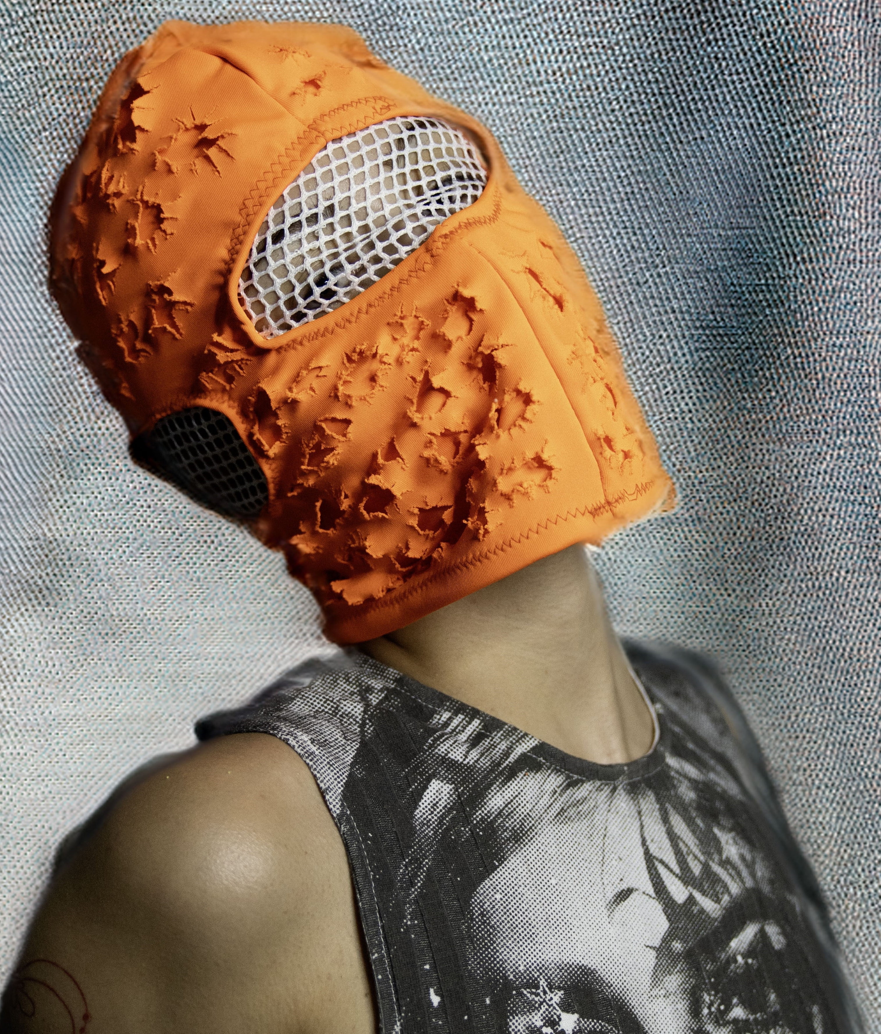 Orange Double Layered Ripped Pattern Ski Mask & Balaclava Modern Style ...