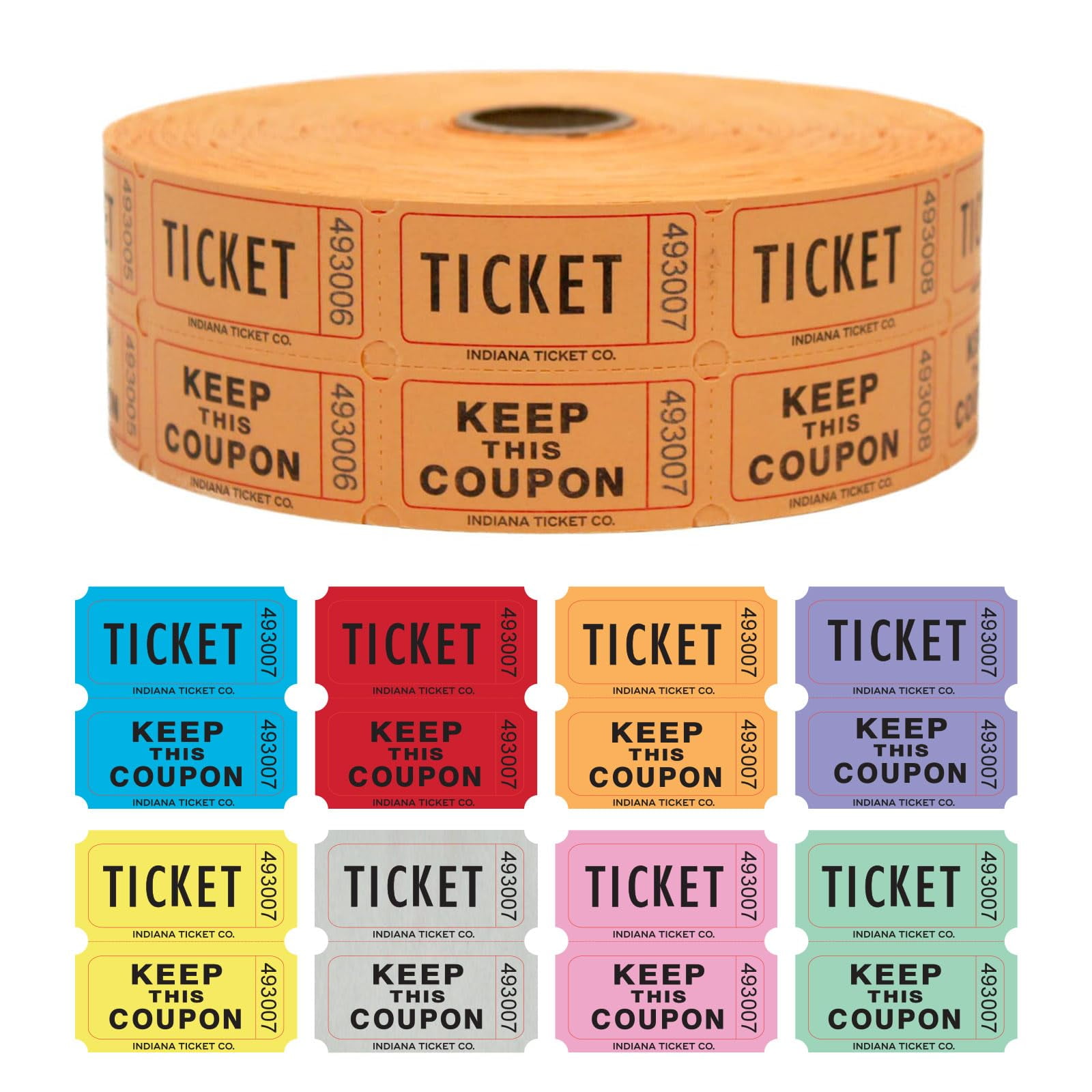 INDIANA TICKET CO. Double Roll Raffle Tickets – 1,000 Orange, Perfect ...