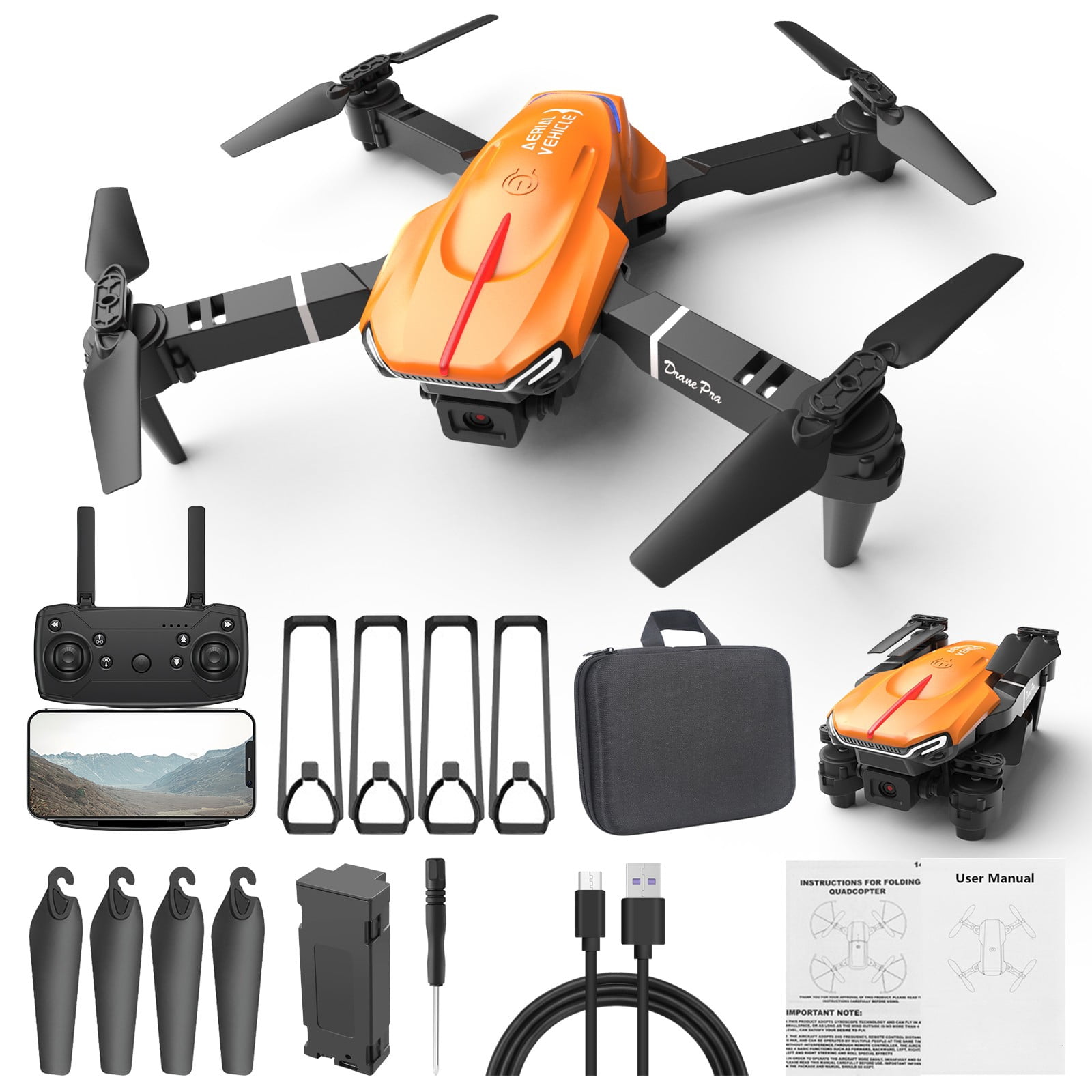 Orange Drone With 1080P Fpv Camera, Dual Camera Foldable Design, Wifi ...
