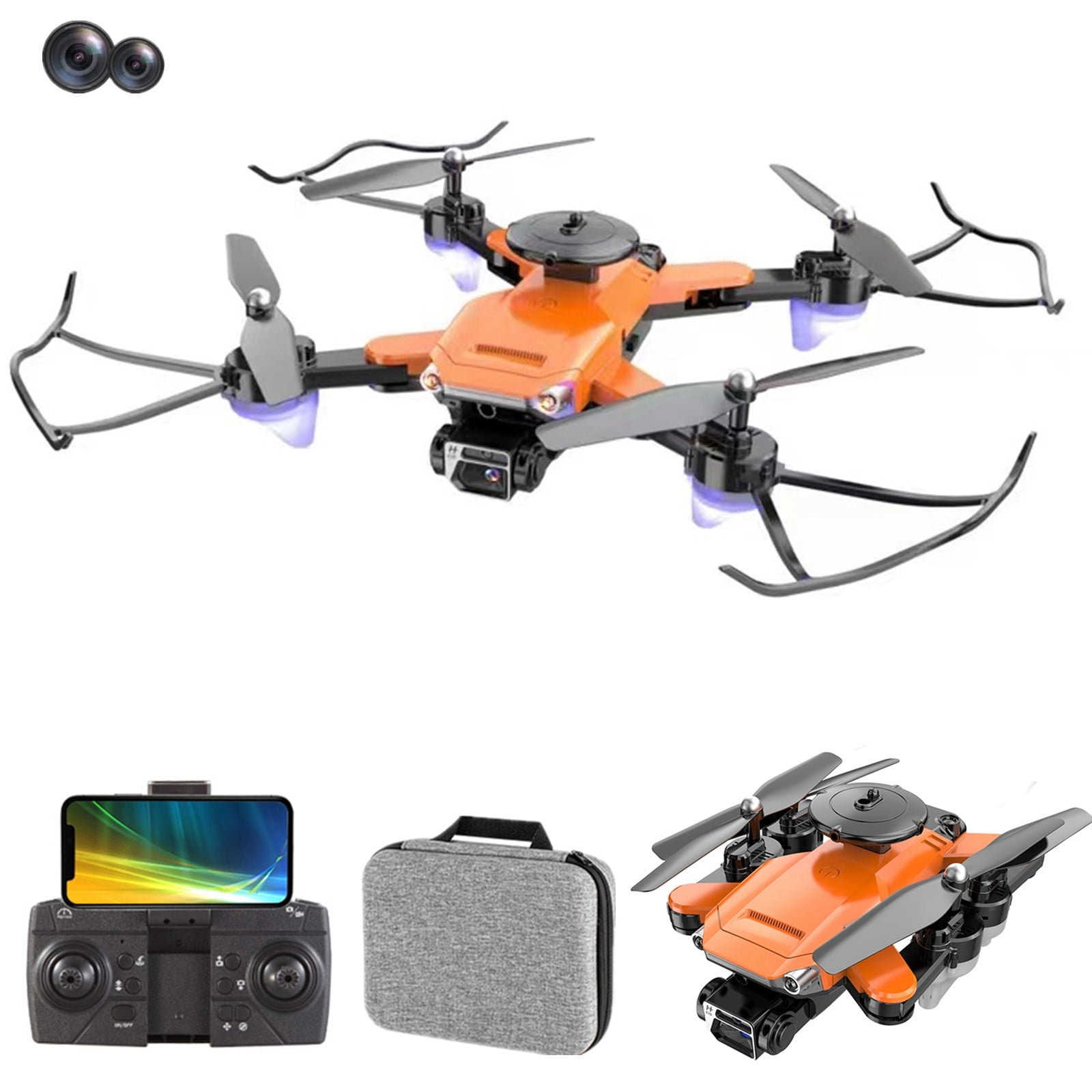 Orange Drones With Dual Camera 4K Hd Fpv Foldable Rc Quadcopter ...