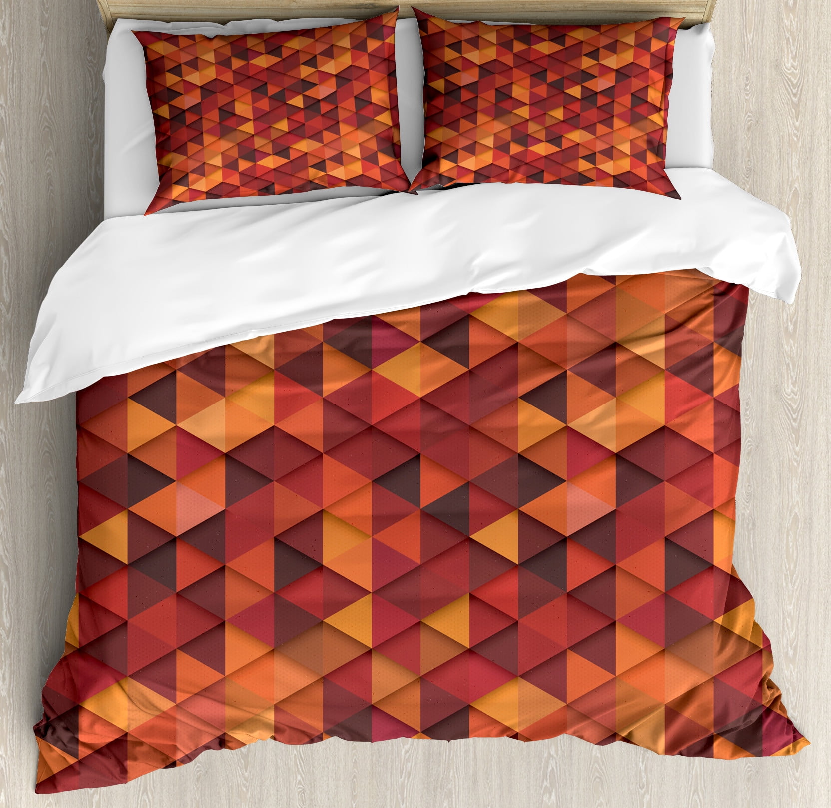 Orange Duvet Cover Set, Abstract Vector Retro Pattern of Triangles ...