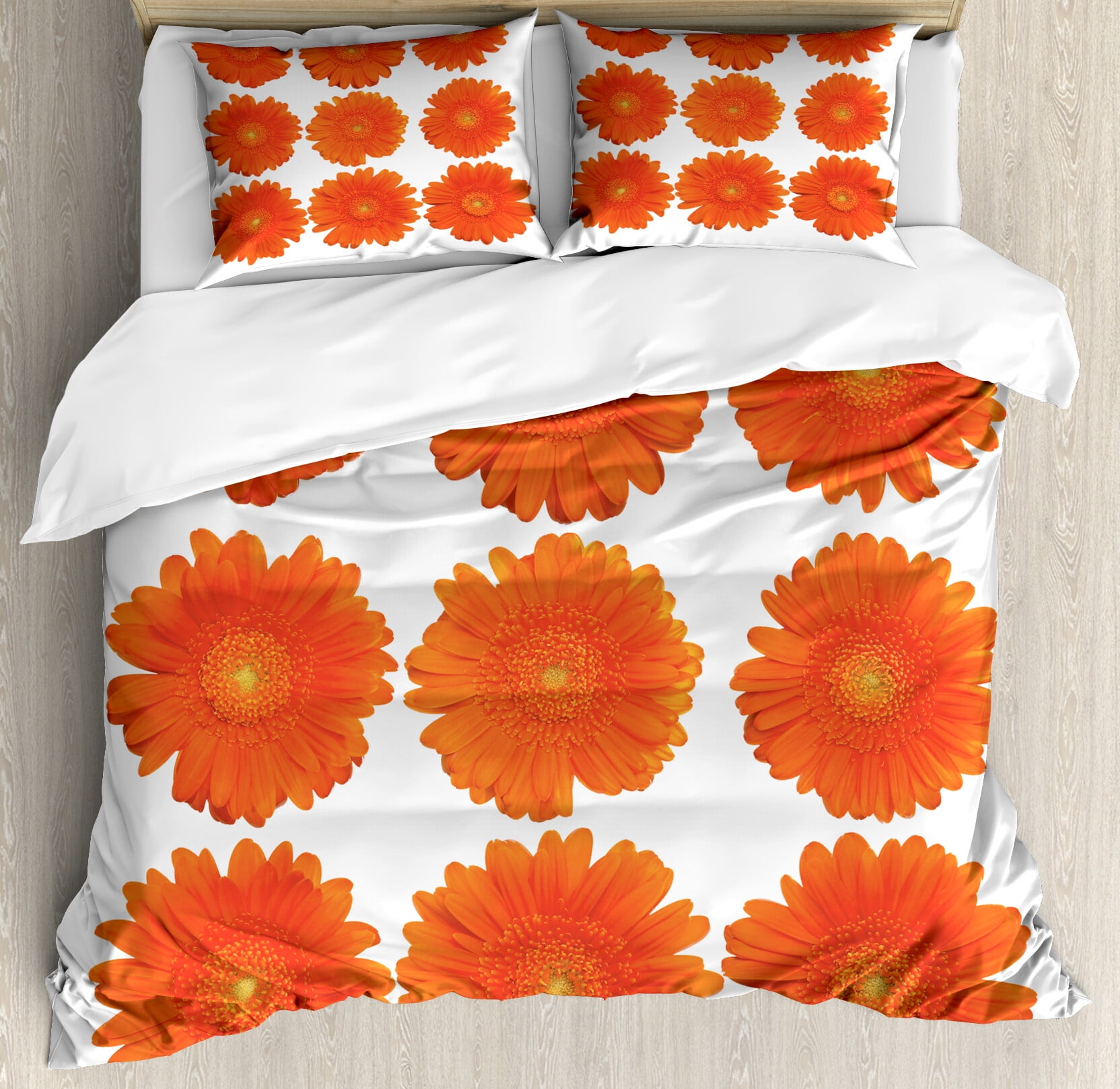 Orange Duvet Cover Set, Arrangement of Orange Gerberas Botanical ...