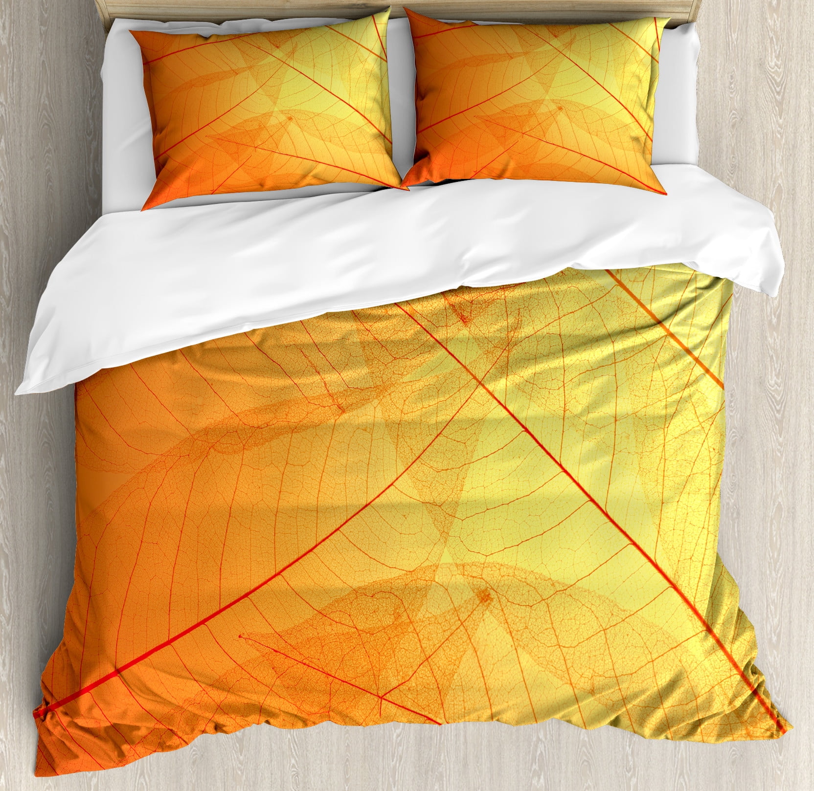 Orange Duvet Cover Set, Autumn Nature Fall Season Themed Dried Leaves ...