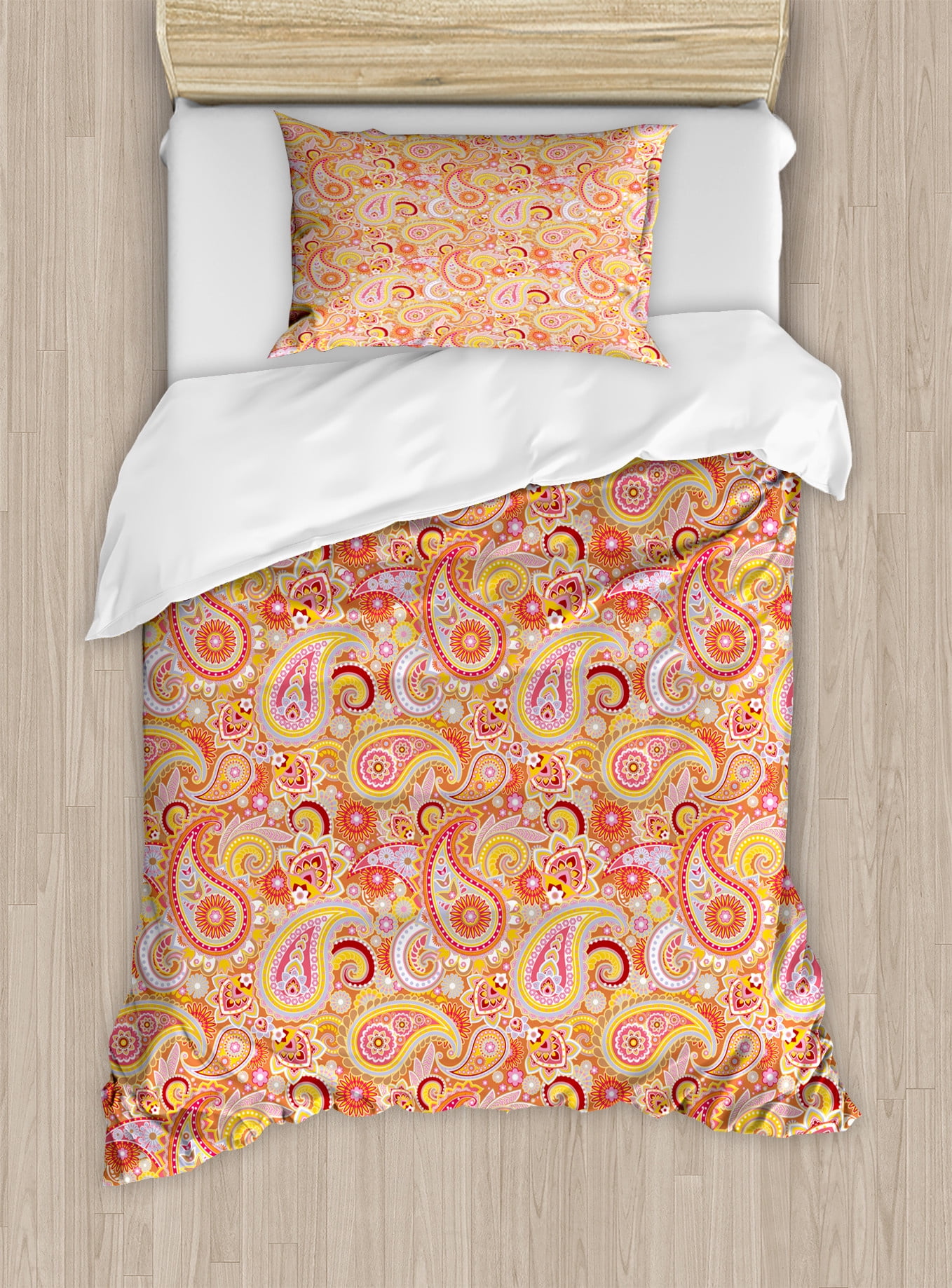 Orange Duvet Cover Set, Design Elements Traditional Paisley Floral ...