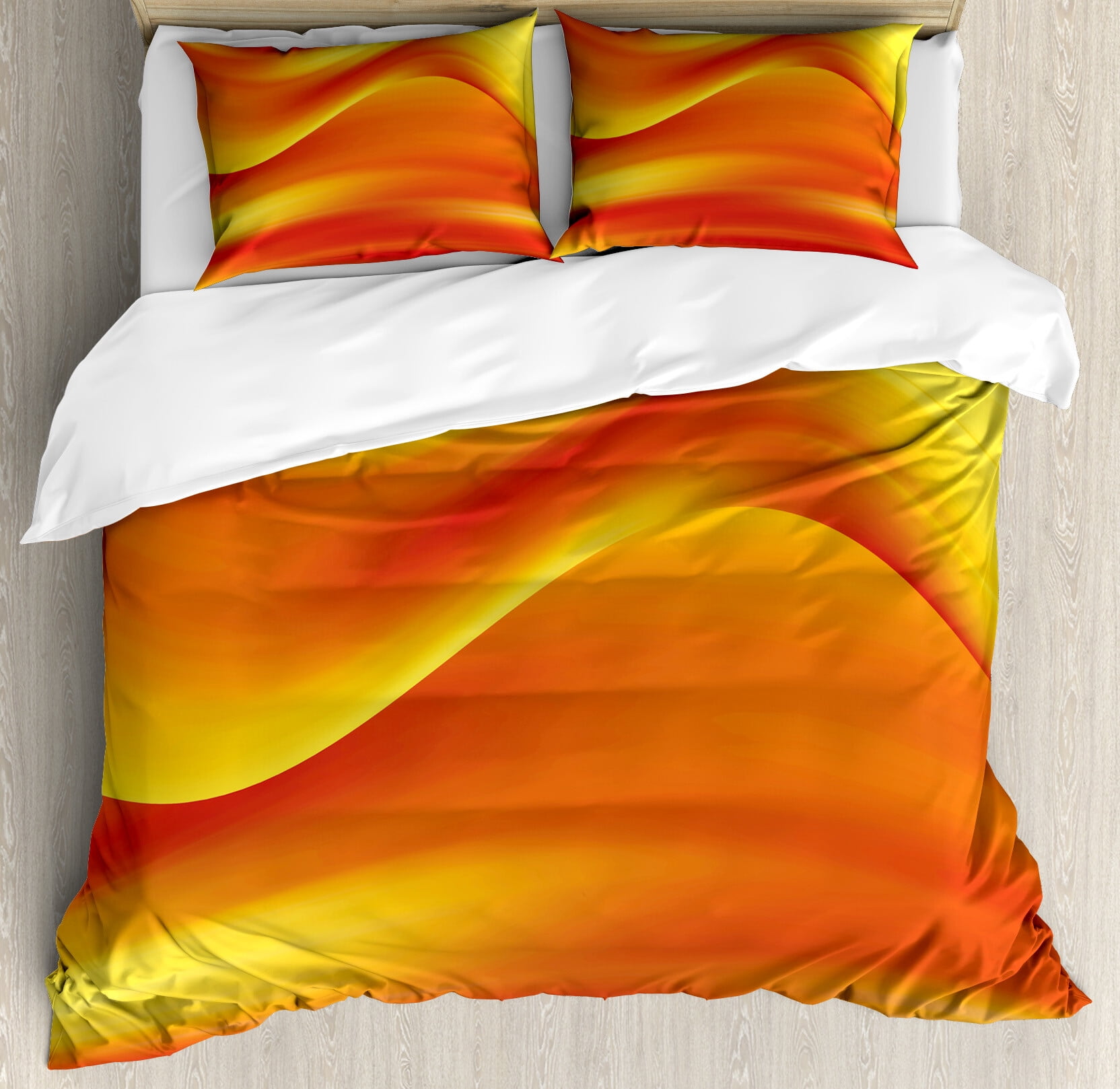 Orange Duvet Cover Set, Digital Waves with Different Tones with Motion ...