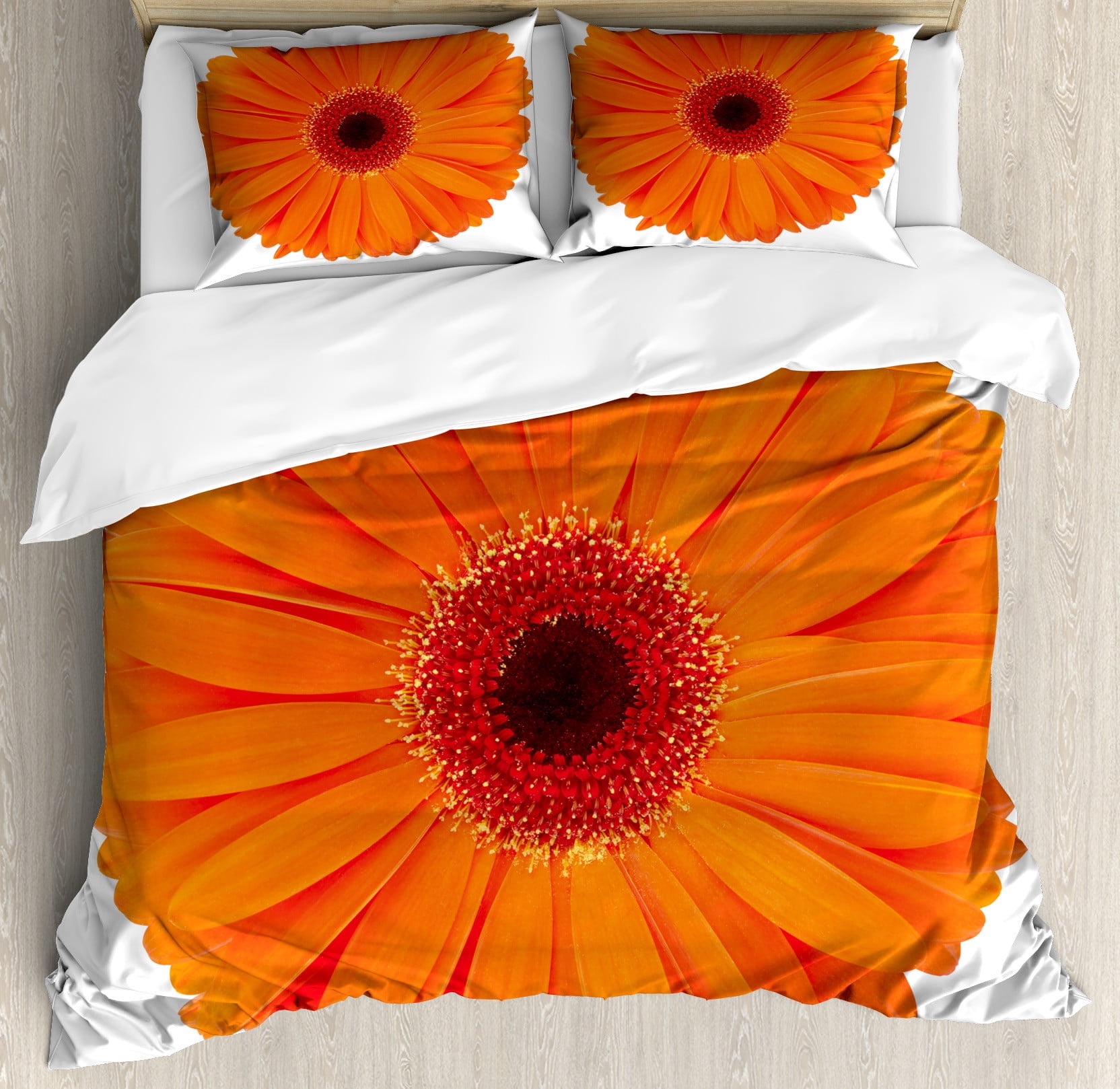 Orange Duvet Cover Set, Flower of Gerbera Vivid Petals Close up Image ...