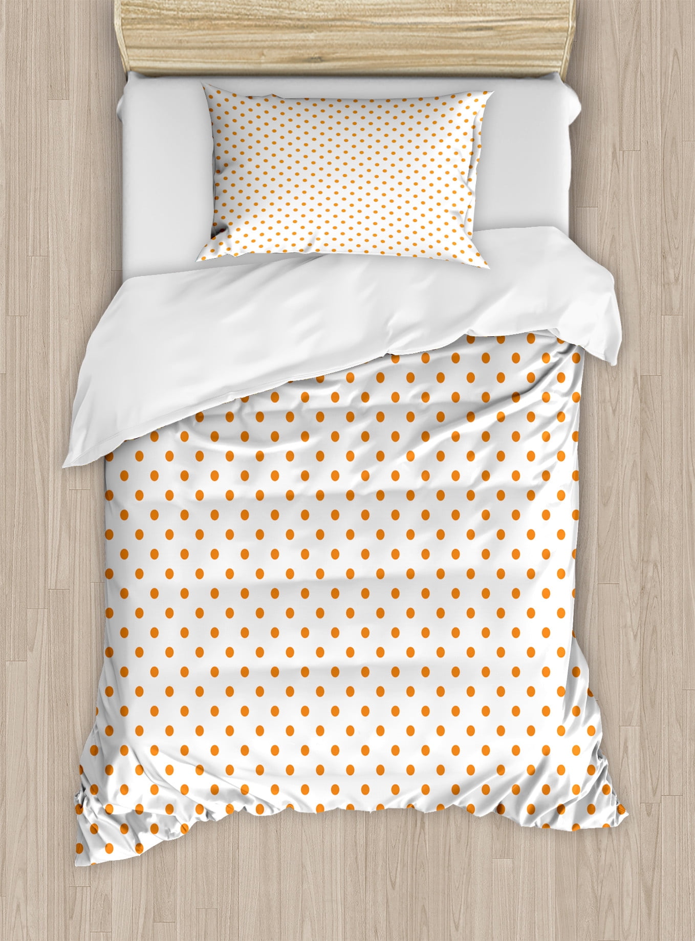 Orange Duvet Cover Set, Little Orange Polka Dots on Blank Backdrop ...