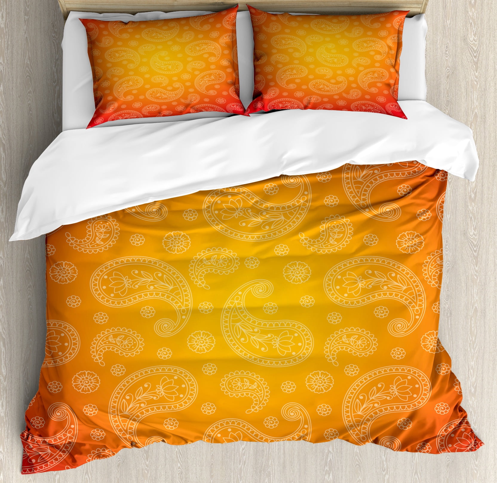 Orange Duvet Cover Set, Ombre Colored and Themed Image with Blank Frame ...