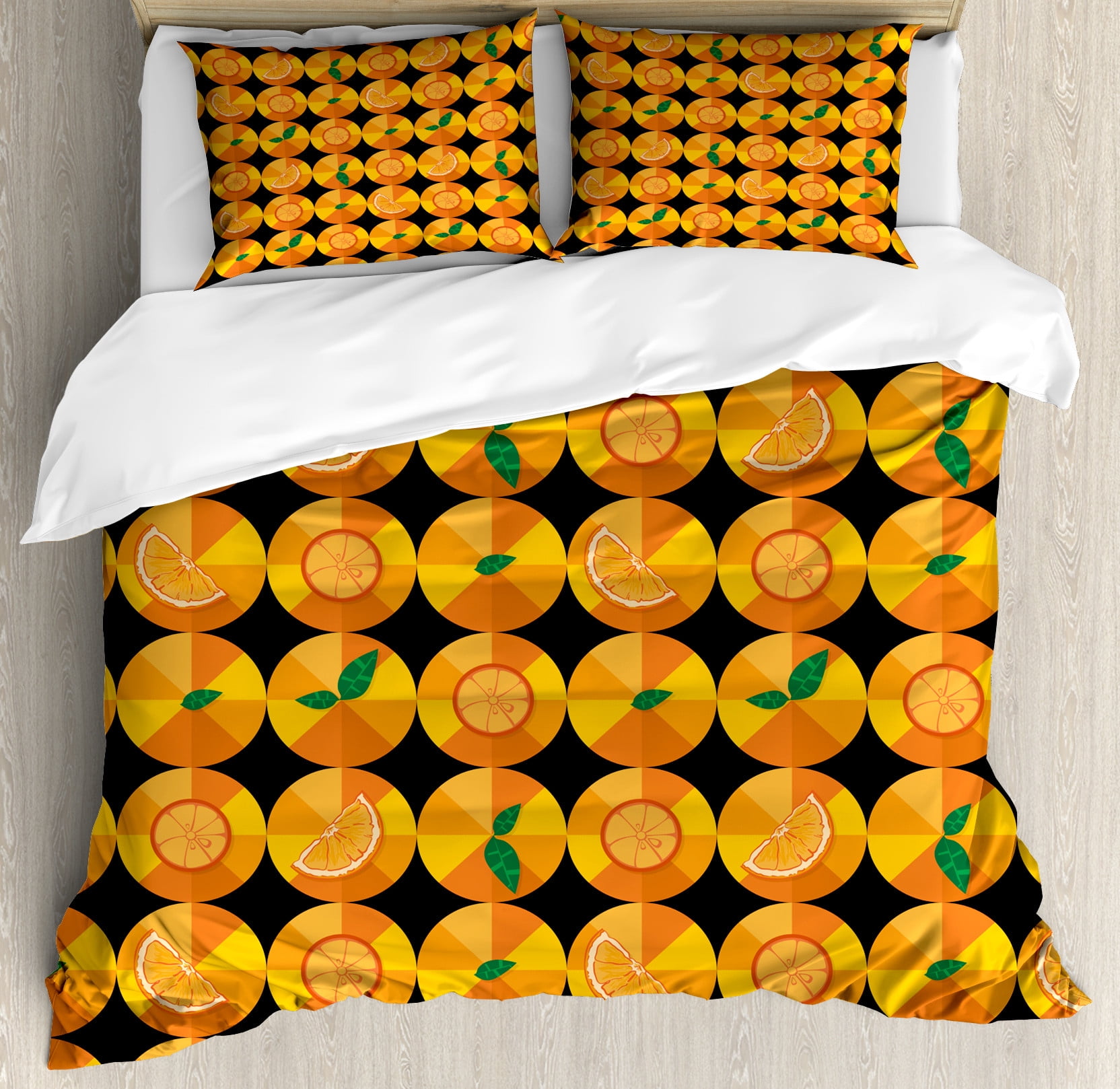 Orange Duvet Cover Set, Tangerine Tones Citrus Rhythmic Pattern ...