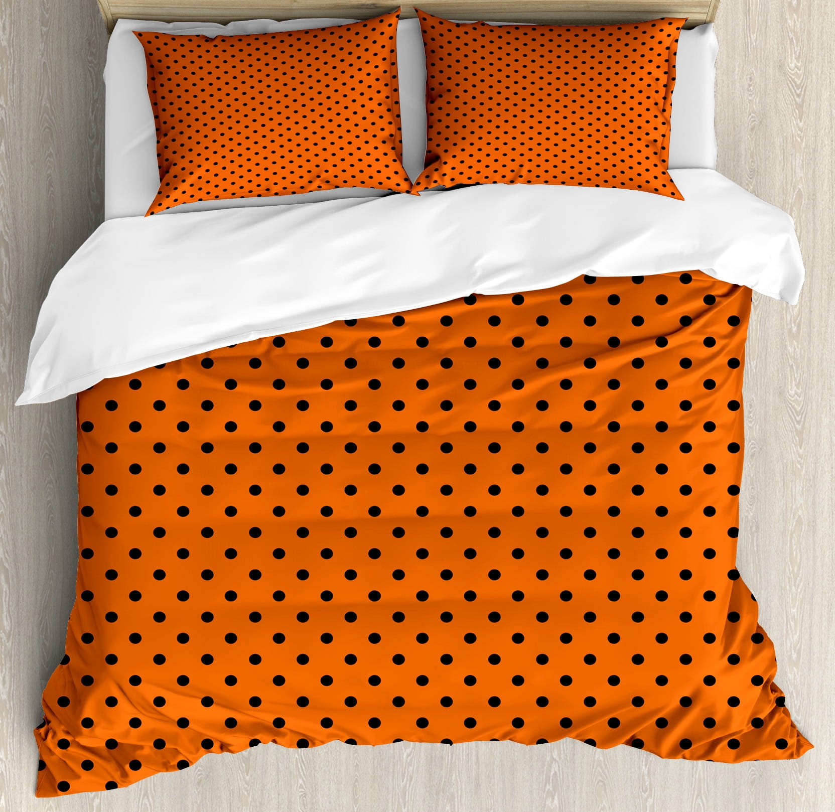 Orange Duvet Cover Set, Vintage Retro Design Little Black Polka Dots ...
