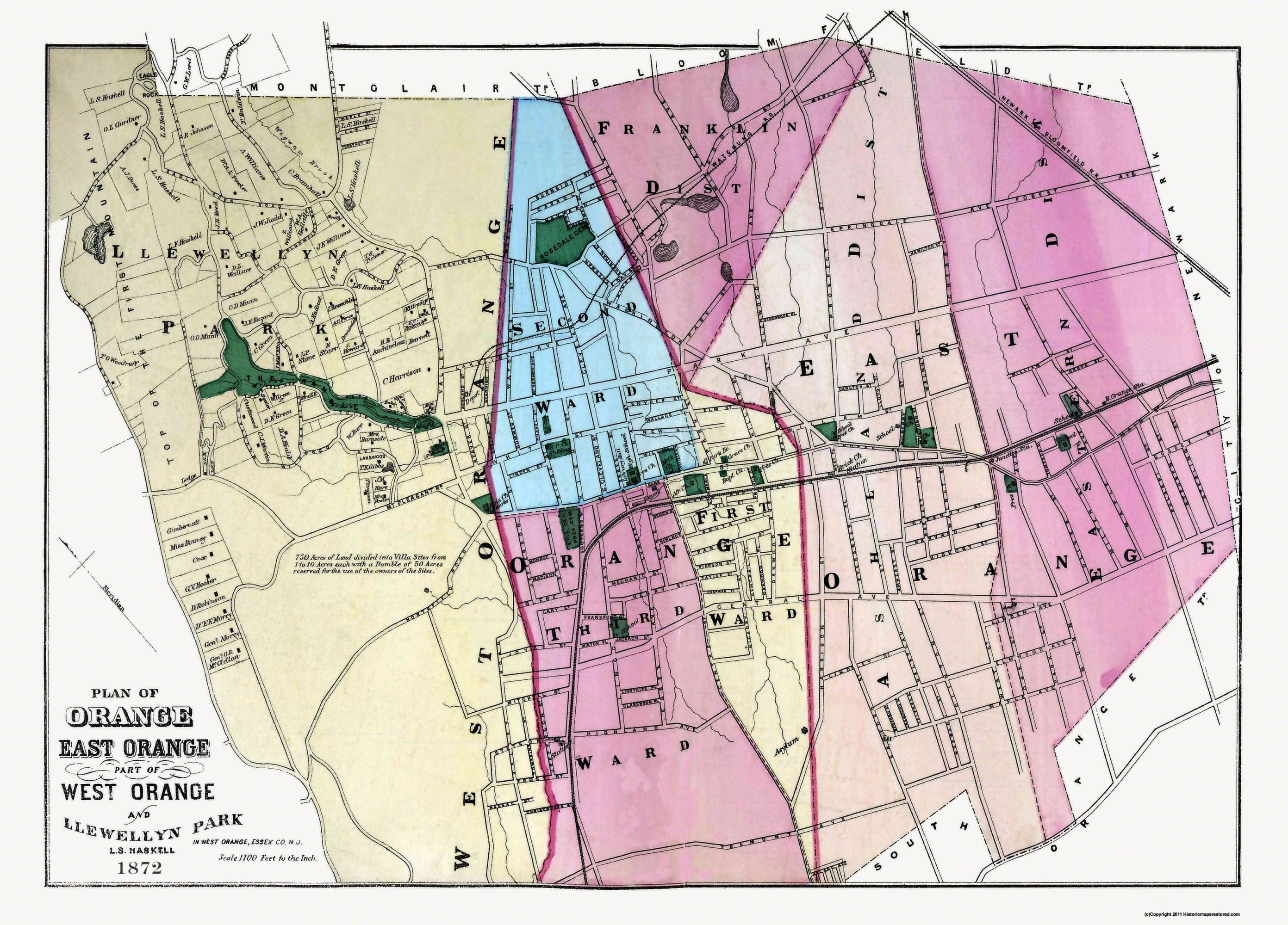 Historic City Map - Orange East West New Jersey - Haskell 1872 - 32 x ...